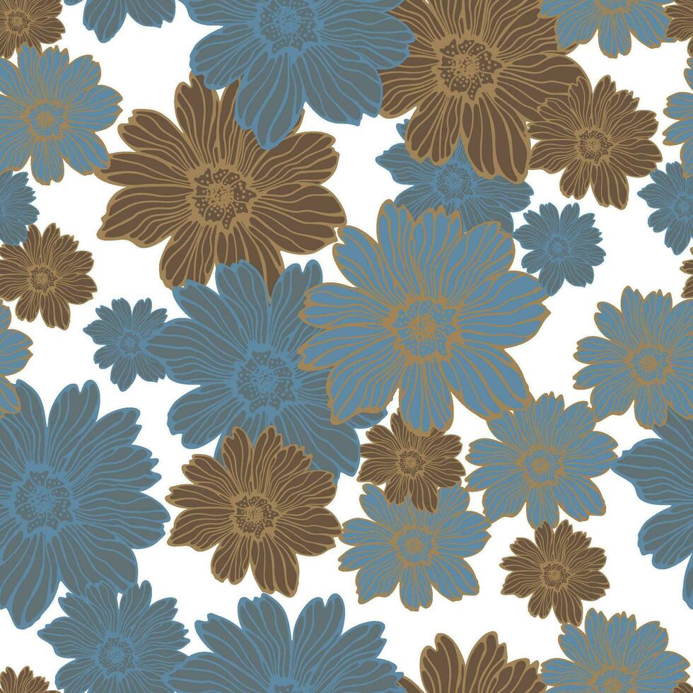 Leaves and flowers. Hand-drawn graphics. Seamless patterns for fabric ...