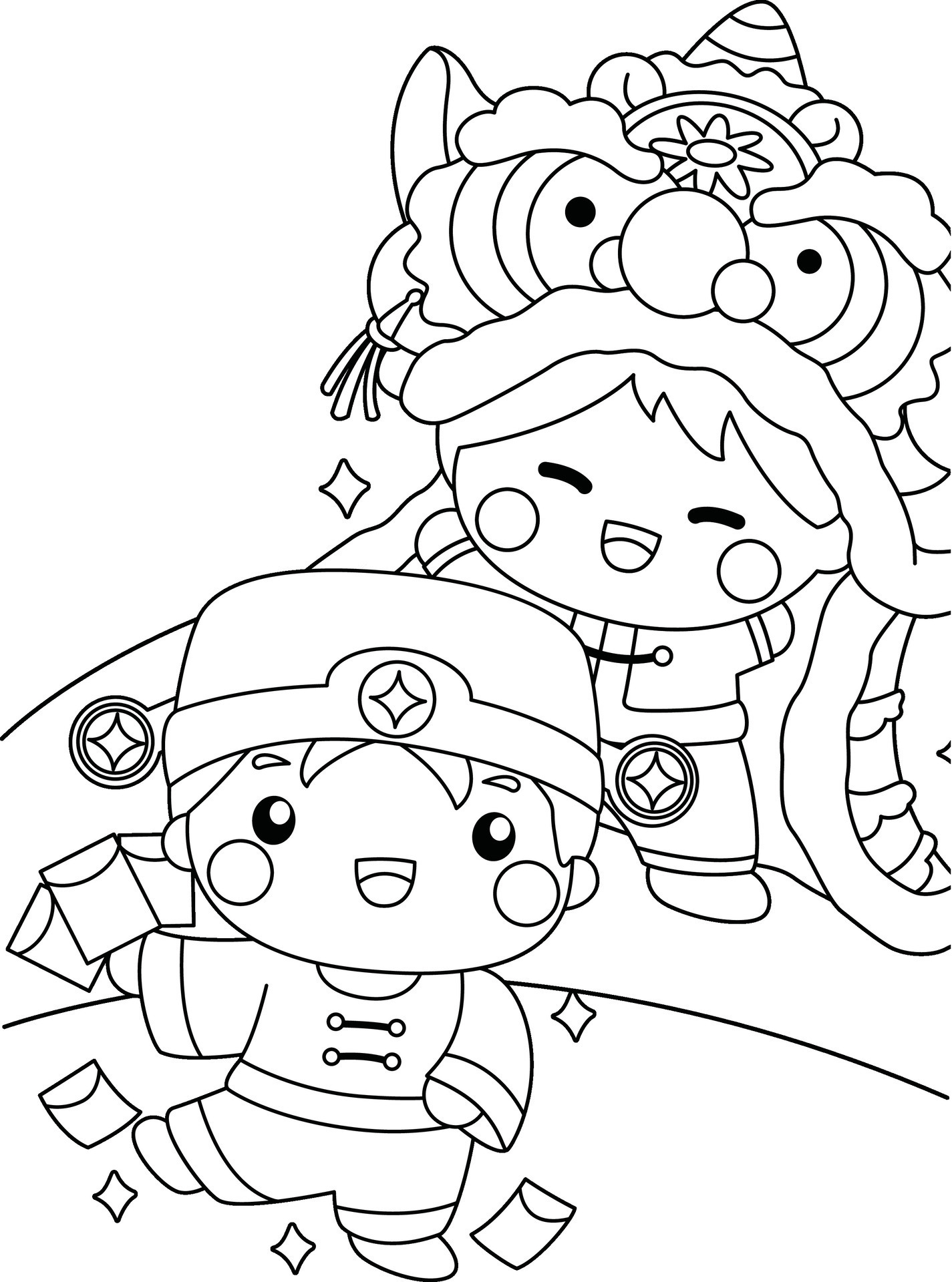 Cute Kids Chinese New Year CNY Lunar Celebration Cartoon Coloring ...