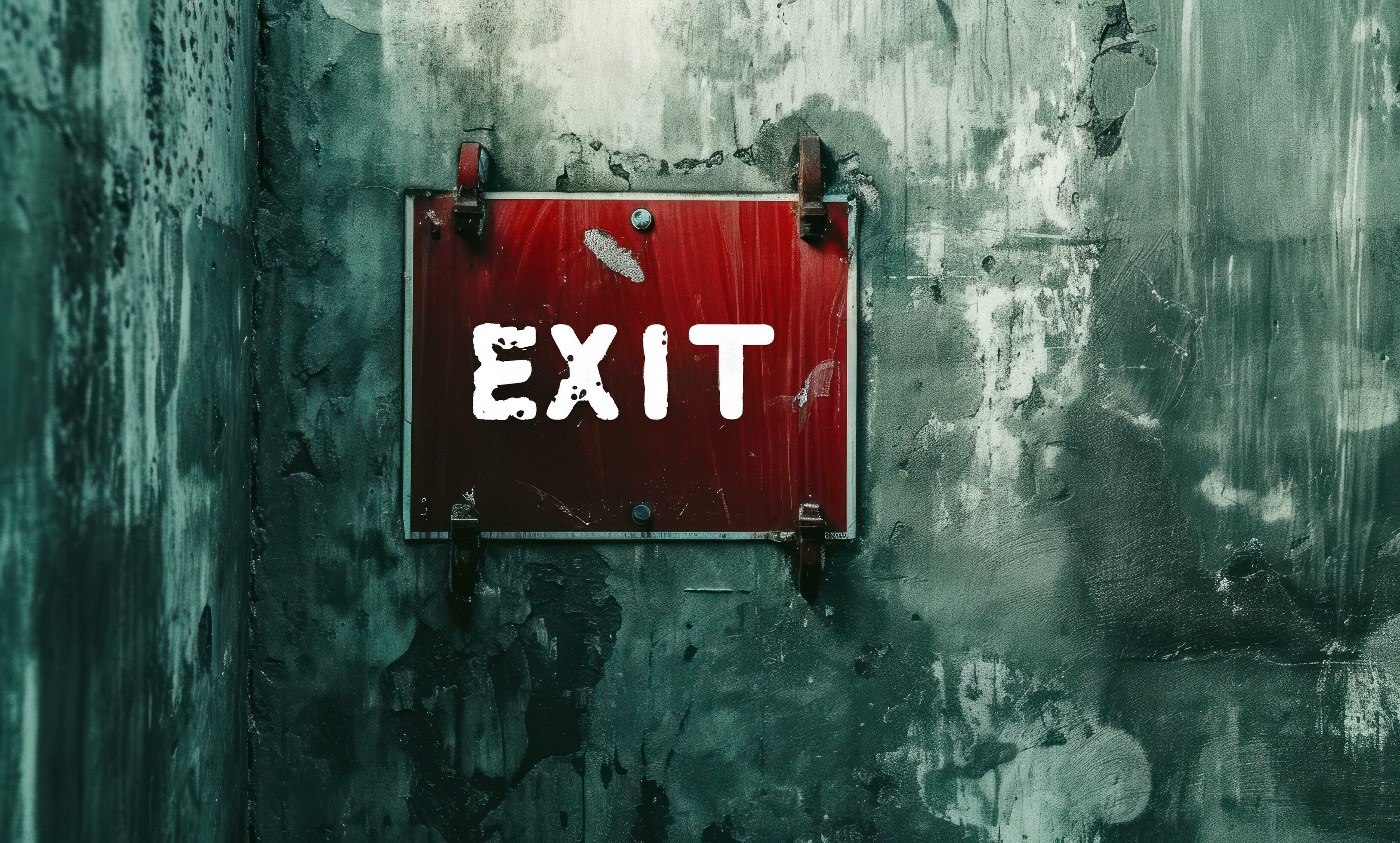 AI generated exit banner hang hanging on a wall with concrete ...
