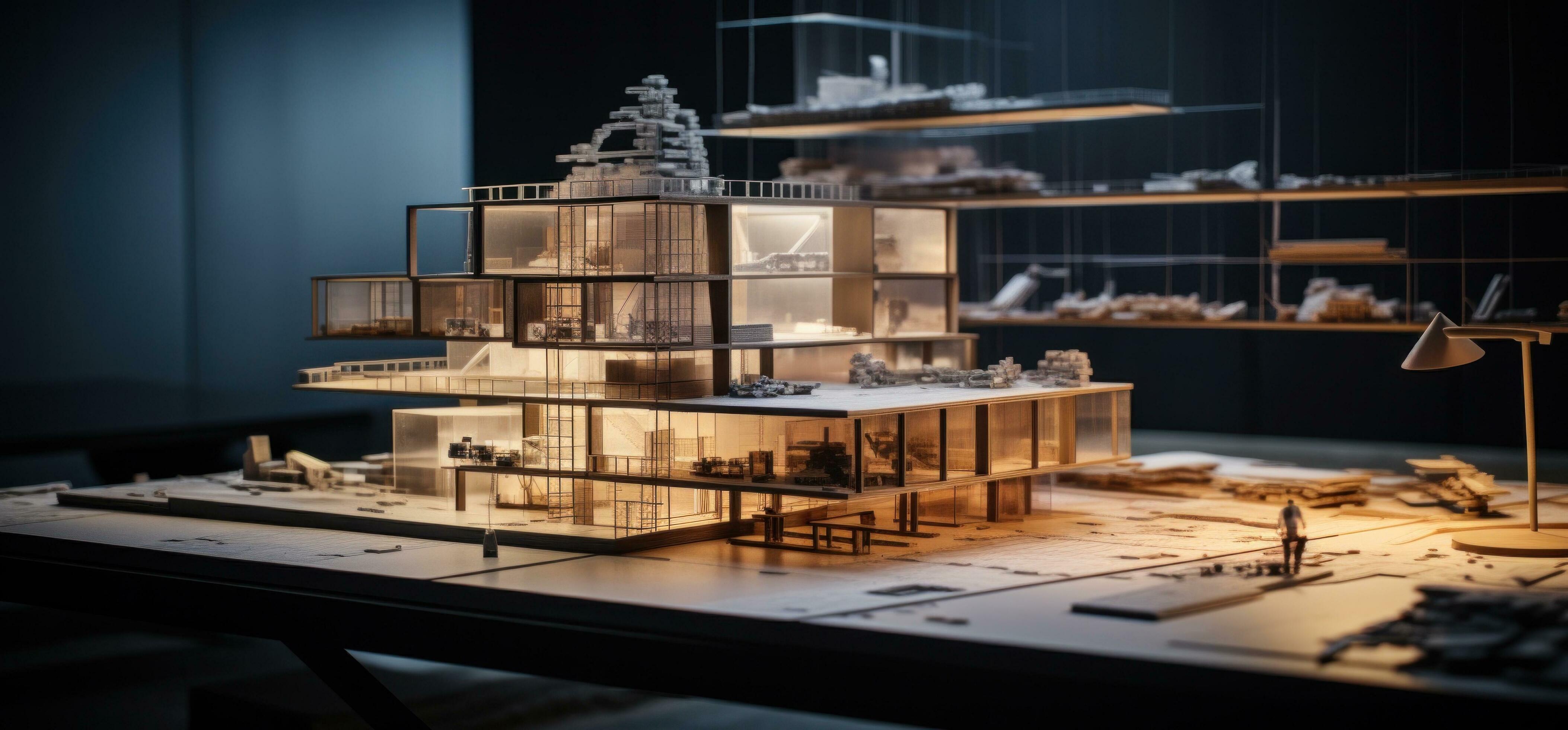 AI generated architectural model of a building on a large construction table 36745040 Stock ...