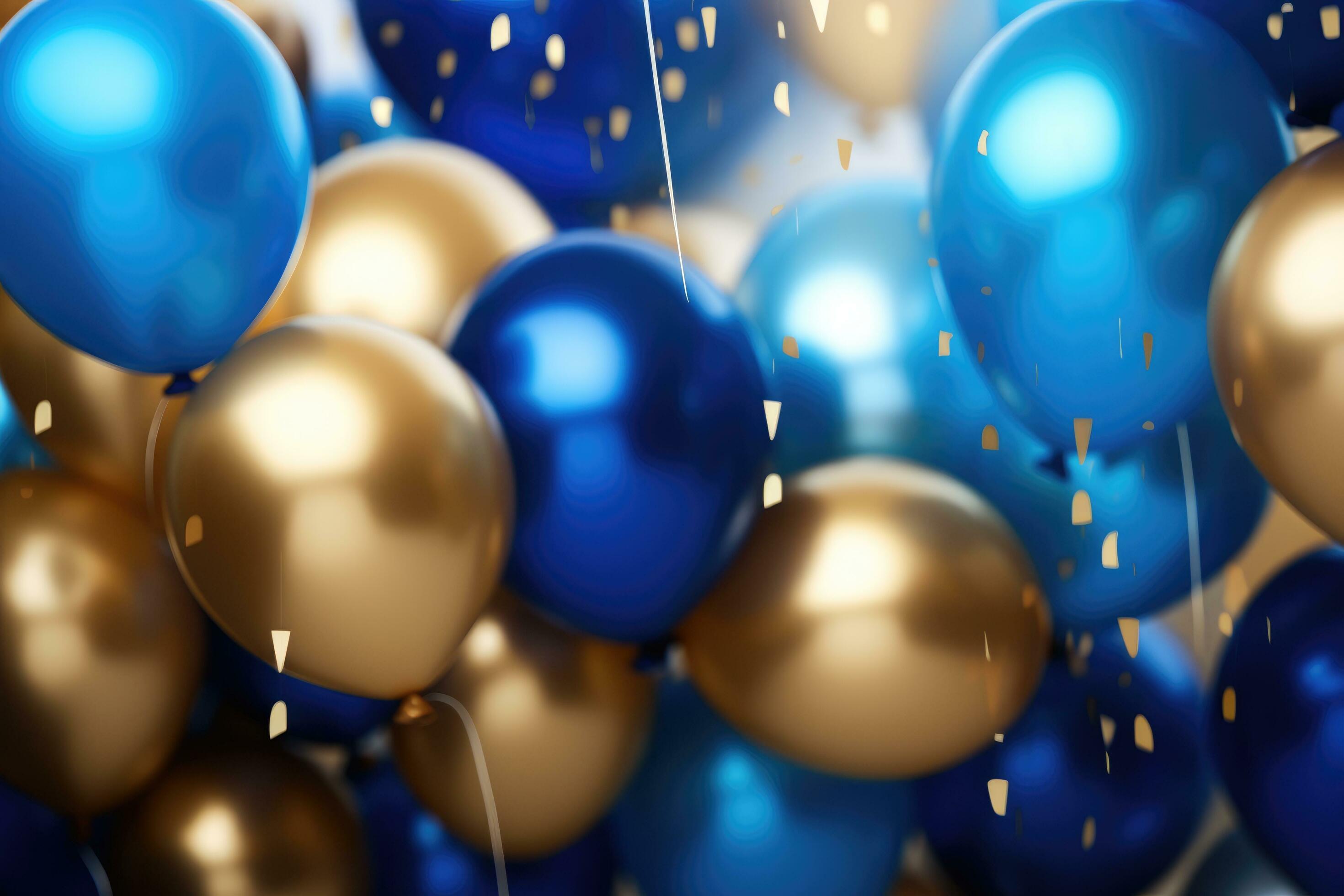 Ai Generated Party Balloons Background Golden And Blue Balloons