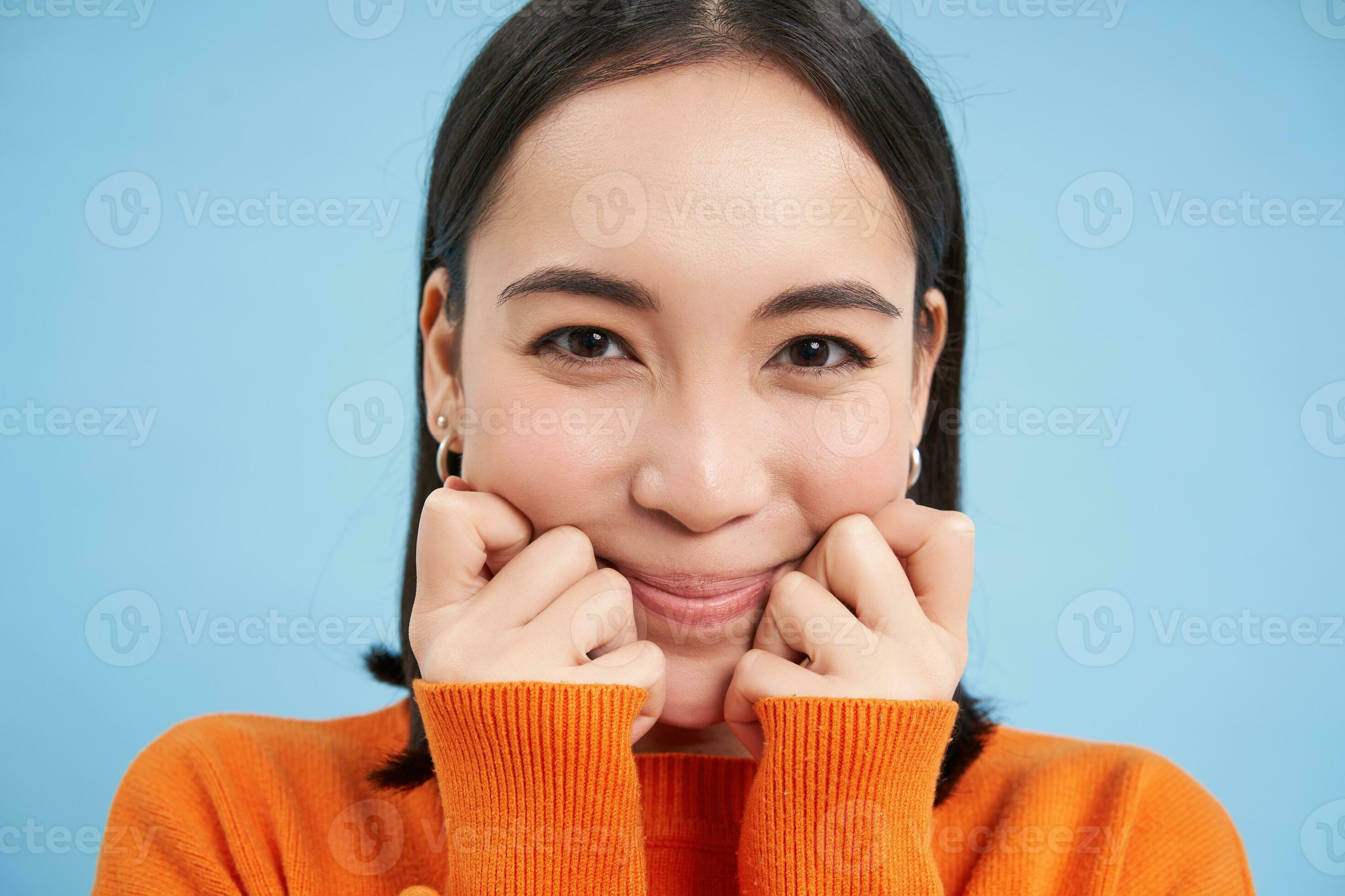 Beauty And Wellbeing Close Up Portrait Of Young Happy Asian Woman