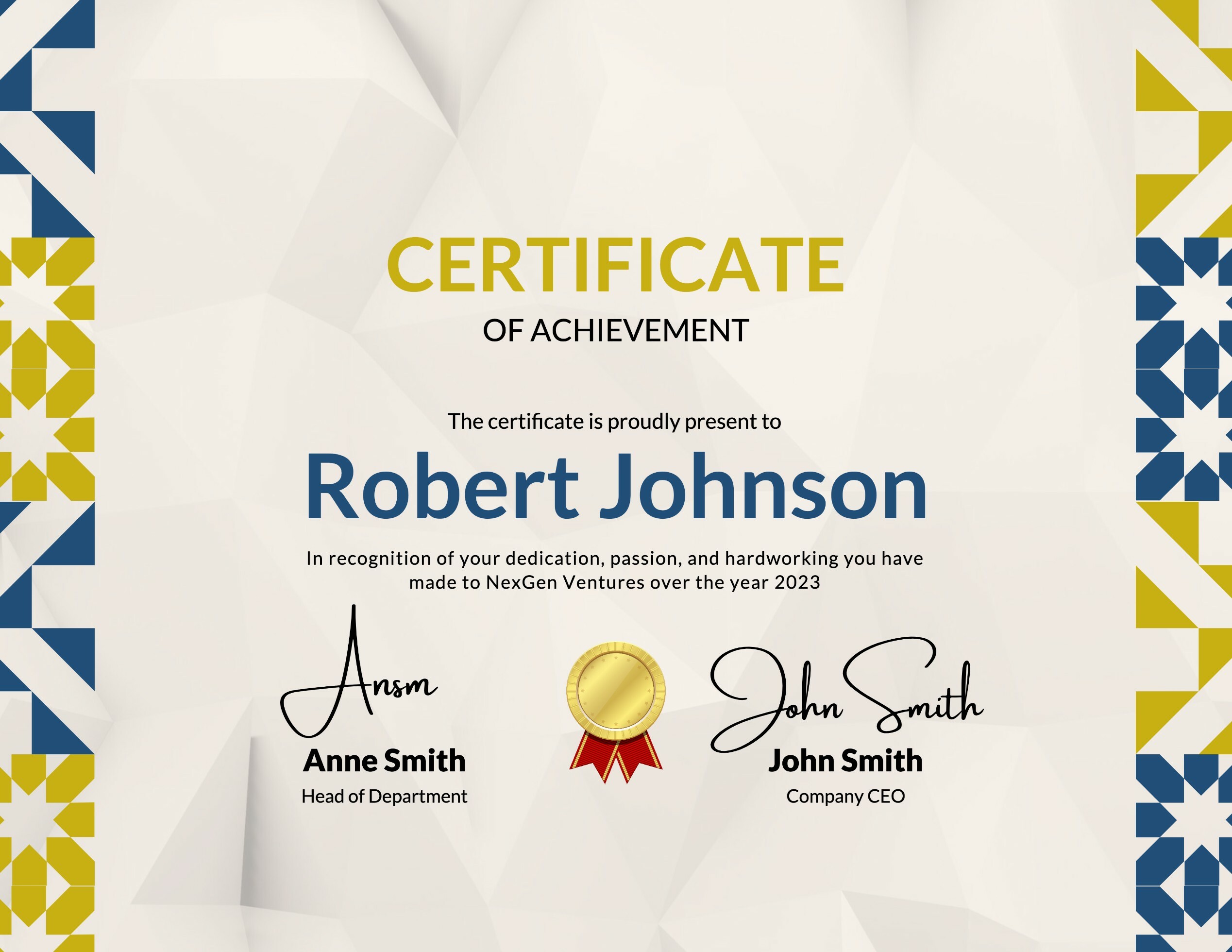 modern certificate with yellow and blue minimalist design ideas ...