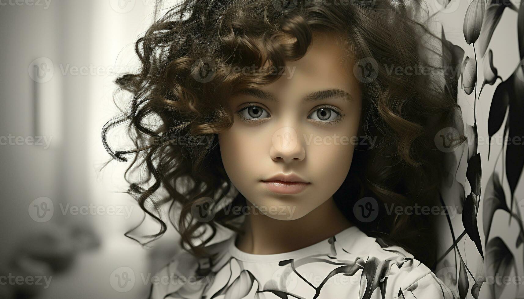 Ai Generated Cute Caucasian Girl With Curly Hair Looking Confidently At Camera Generated By Ai