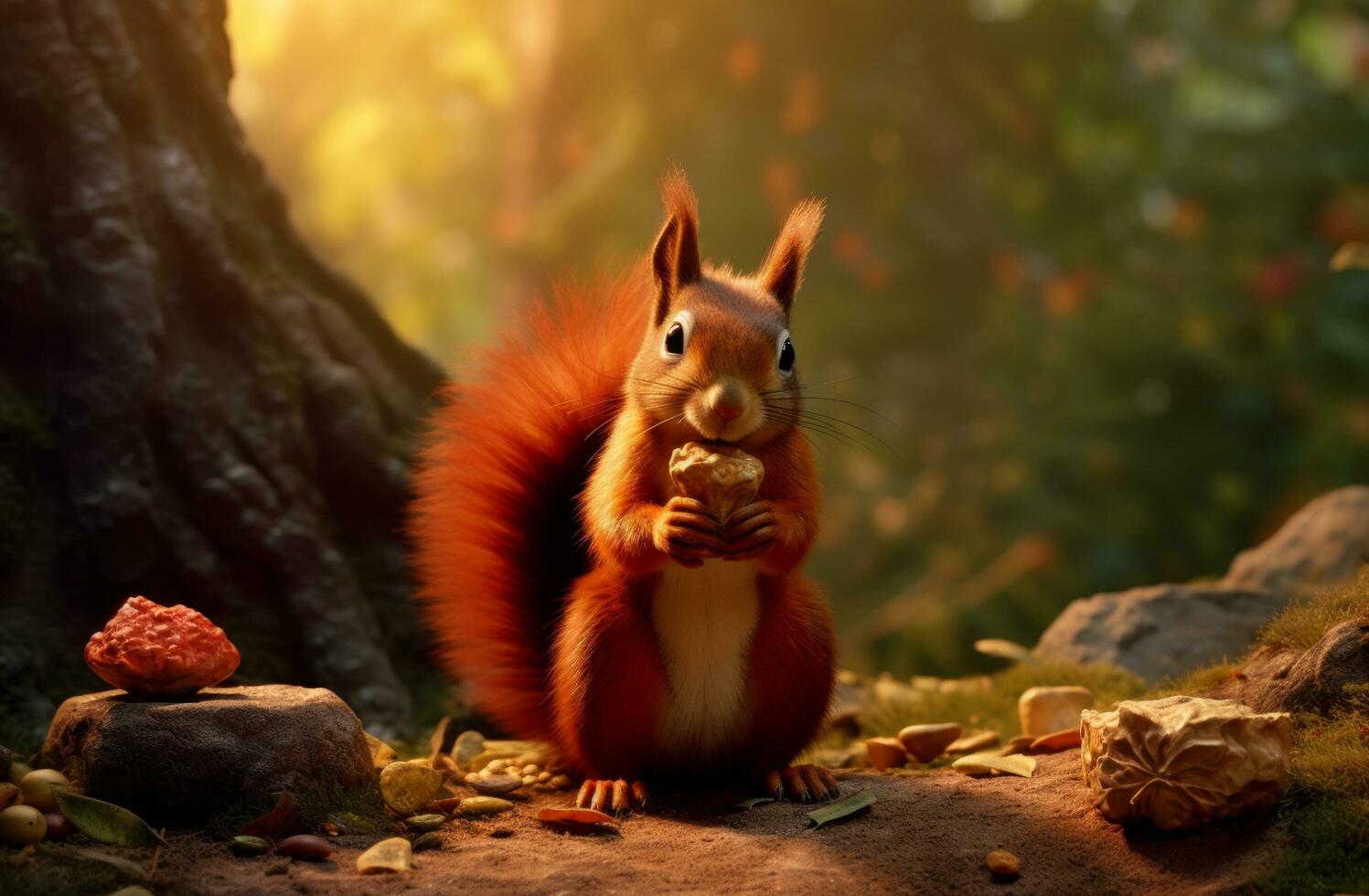 AI generated squirrel with red nut 36796288 Stock Photo at Vecteezy