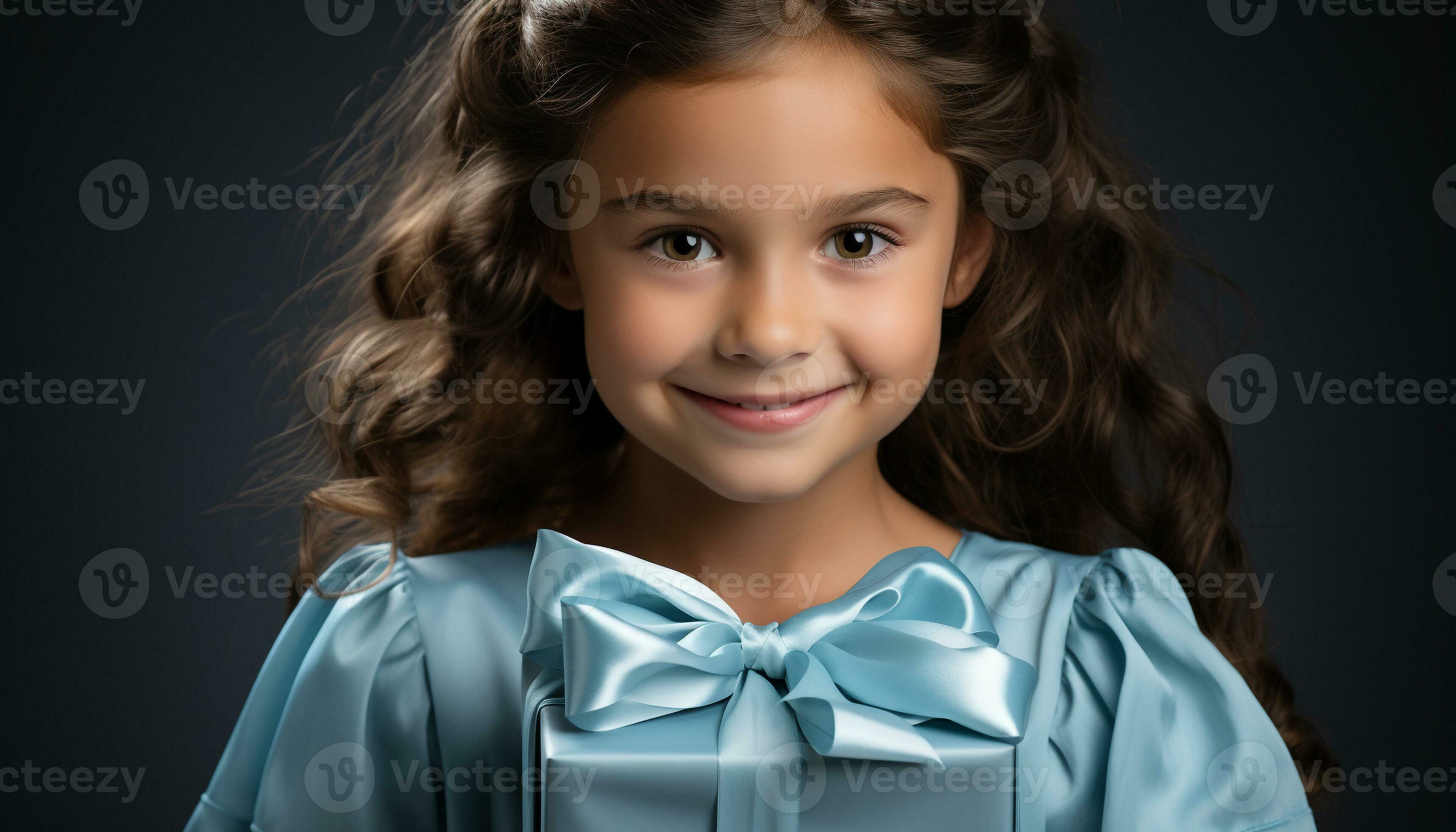 AI generated Smiling girl with curly hair, a cute and joyful portrait ...