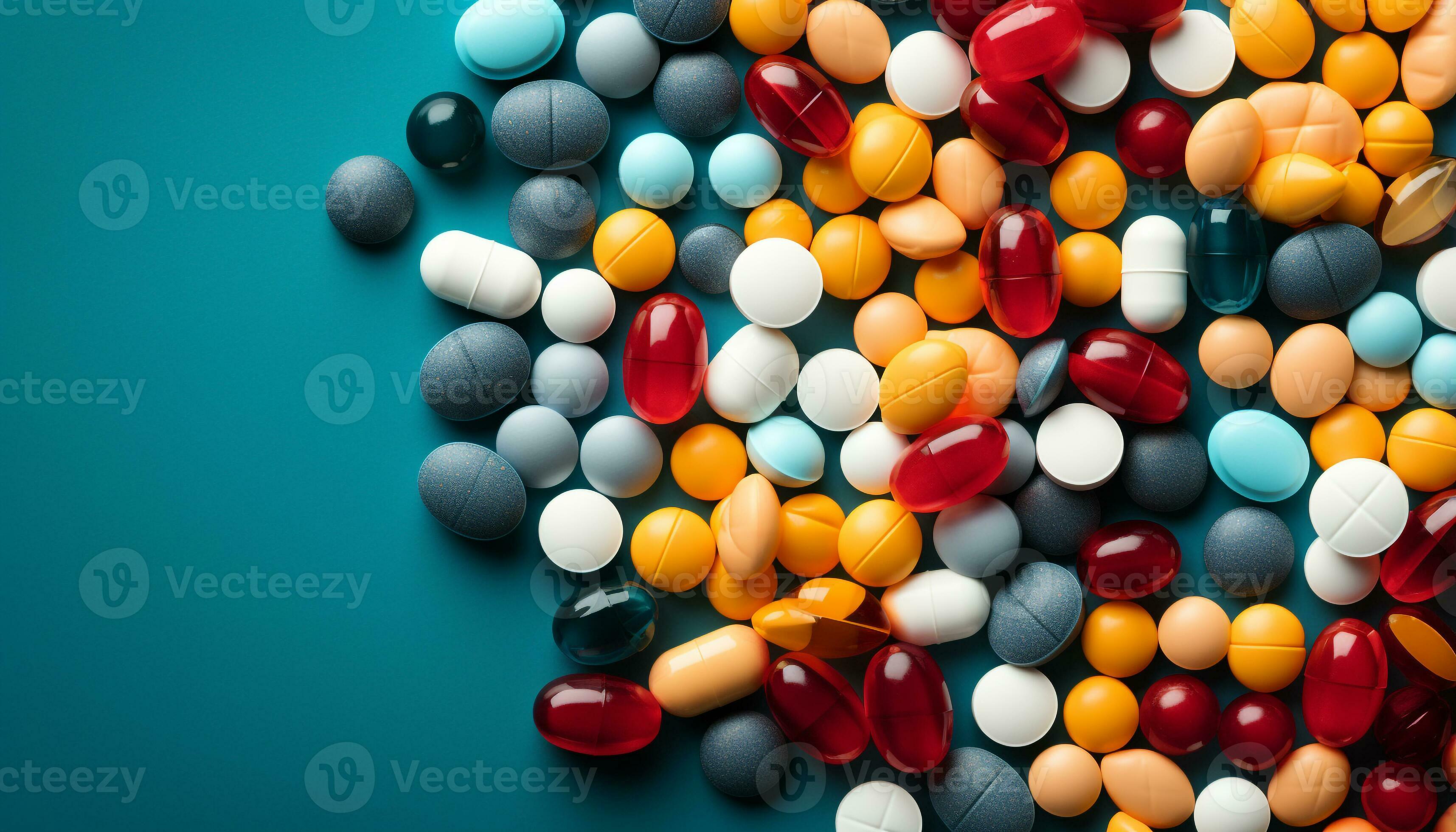AI generated A colorful pill collection symbolizes healthcare and medicine generated by AI ...