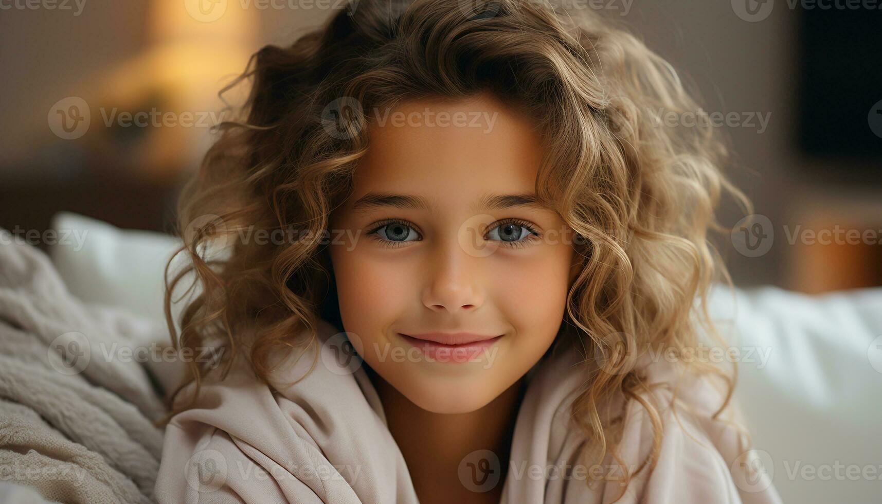 Ai Generated Cute Girl Smiling Looking At Camera Enjoying Playful