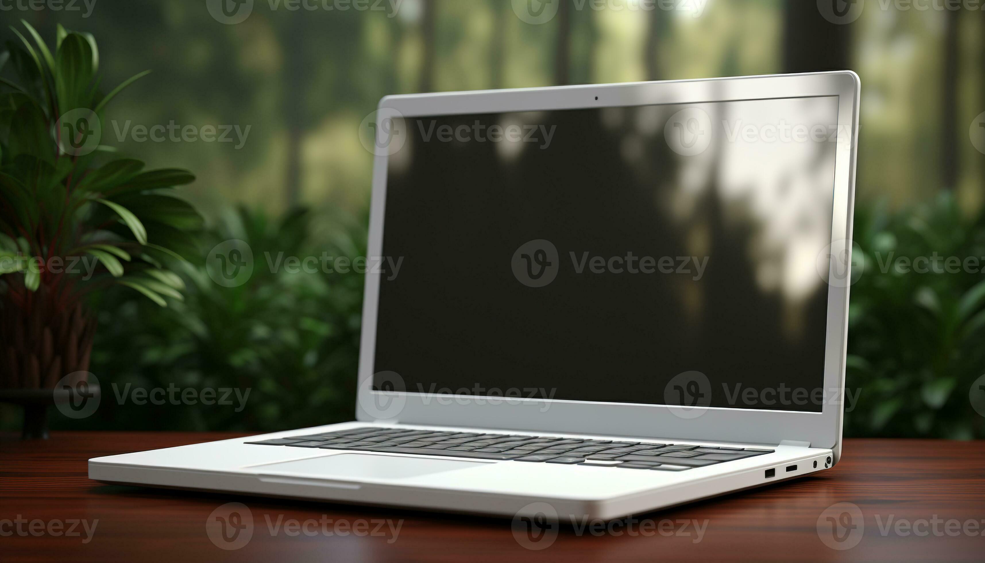 AI generated Modern office desk with laptop, computer monitor, and ...