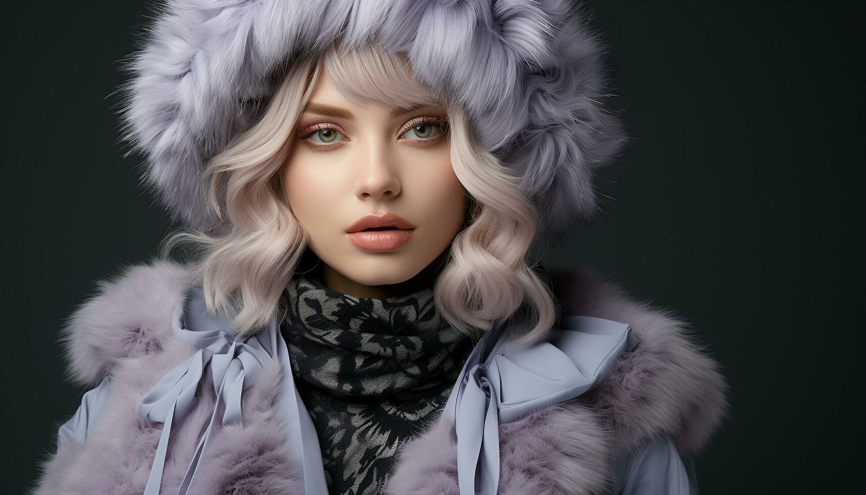 AI generated Beautiful woman in fur coat, looking at camera with ...