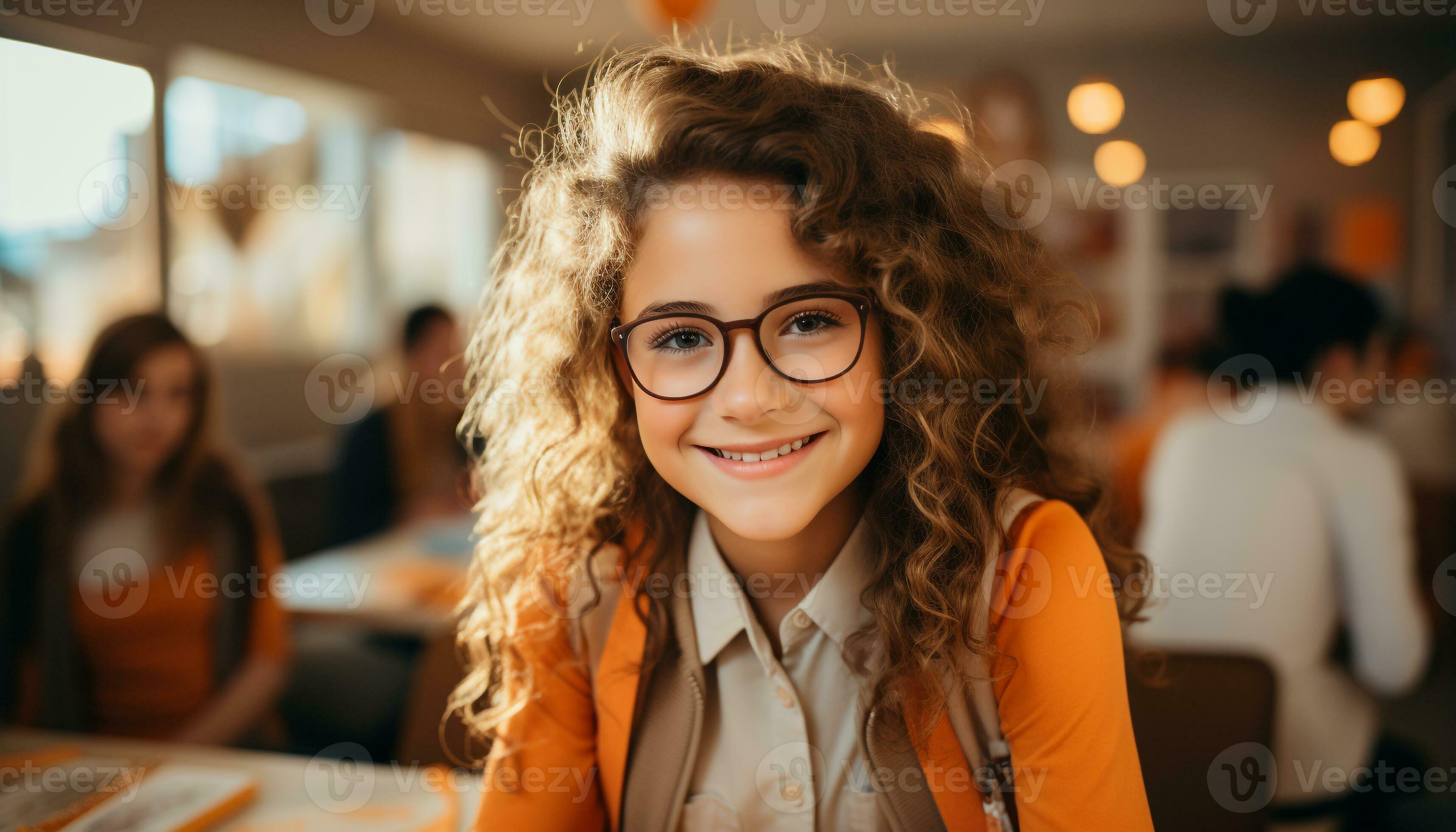 AI generated A group of cheerful children studying together in a classroom generated by AI ...