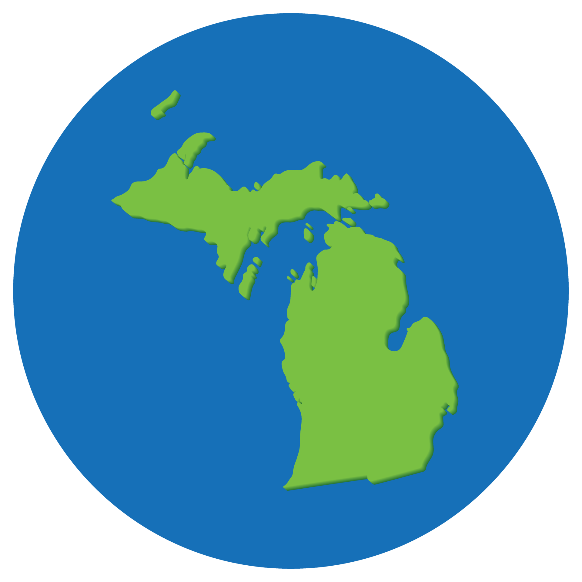 Michigan State Map In Globe Shape Green With Blue Round Circle Color Map Of The Us State Of