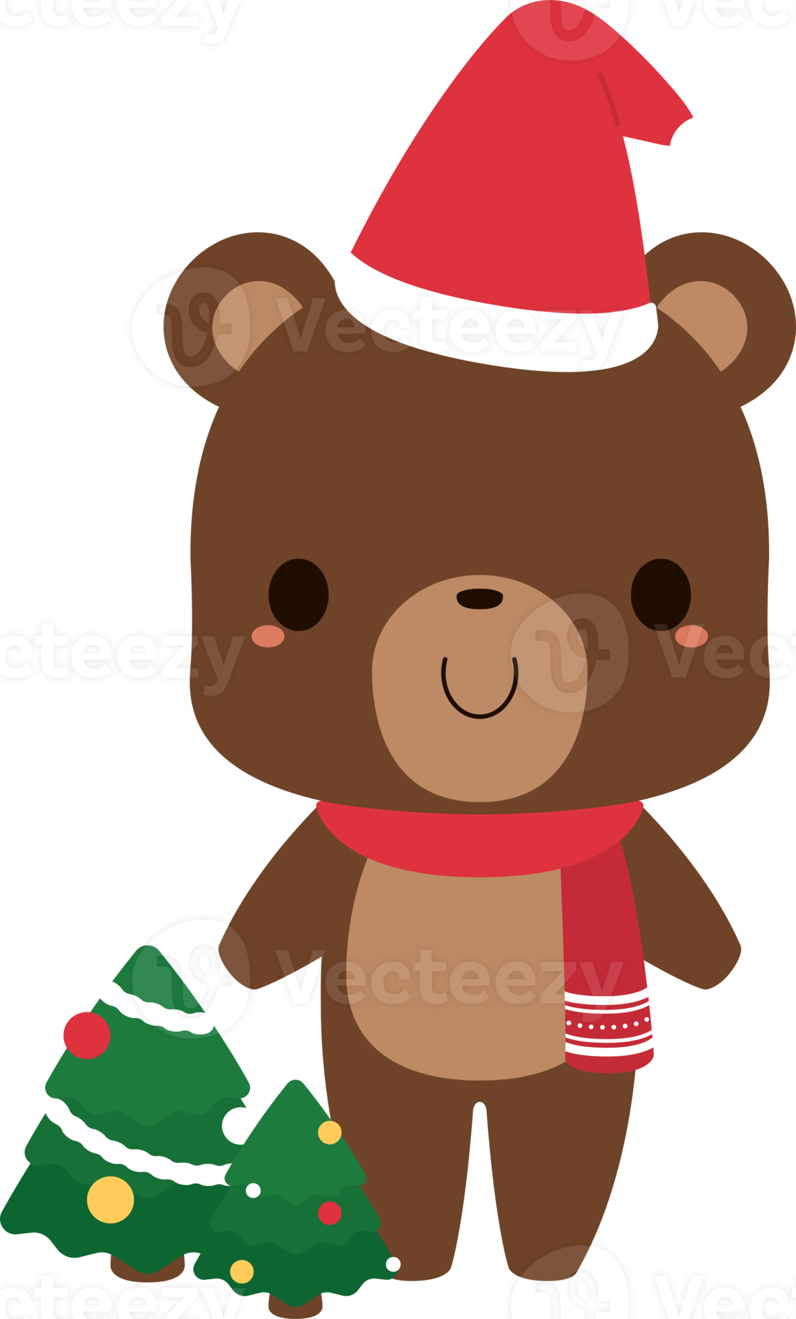 Cute Brown Bear Cartoon Characters In Festive Christmas Holiday Season