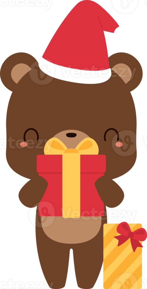 Cute Brown Bear Cartoon Characters In Festive Christmas Holiday Season