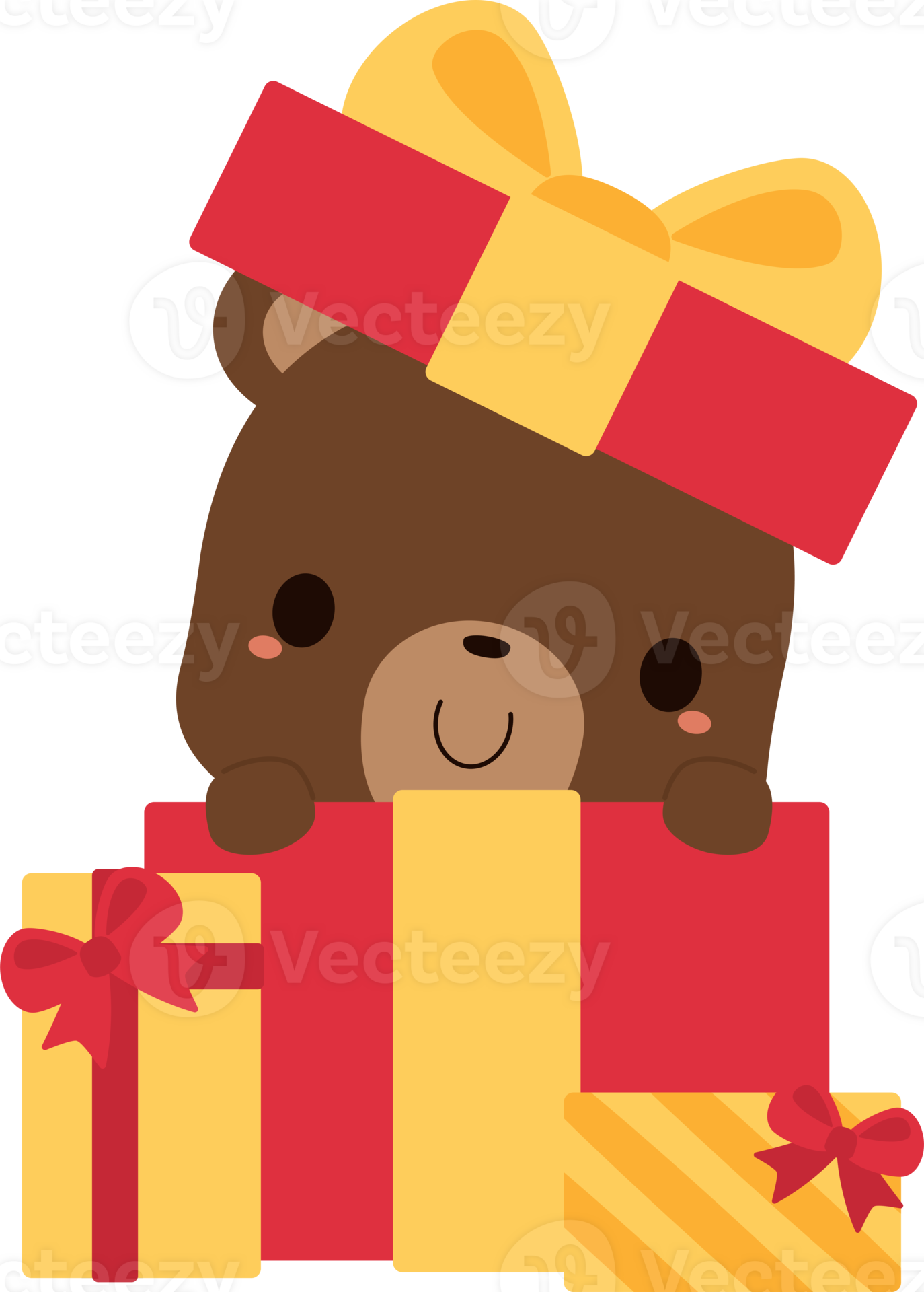 Cute Brown Bear Cartoon Characters In Festive Christmas Holiday Season