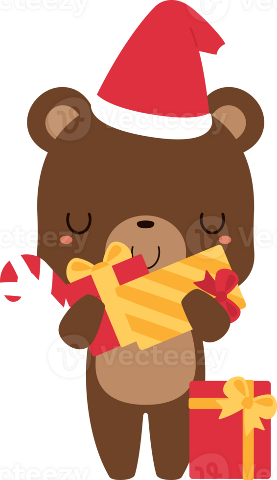 Cute Brown Bear Cartoon Characters In Festive Christmas Holiday Season