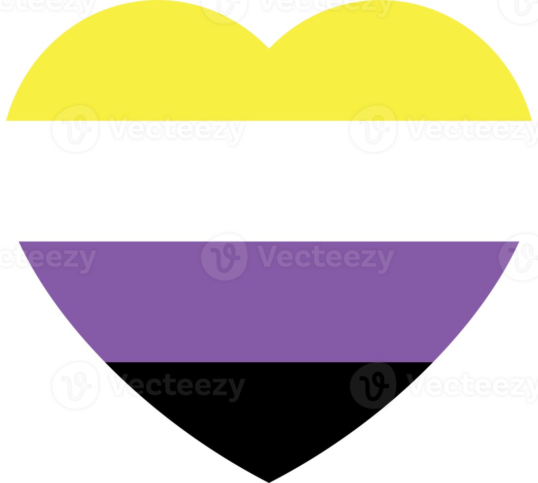 Yellow, white, purple and black colored heart icon, as the colors of the non-binary flag. Flat ...