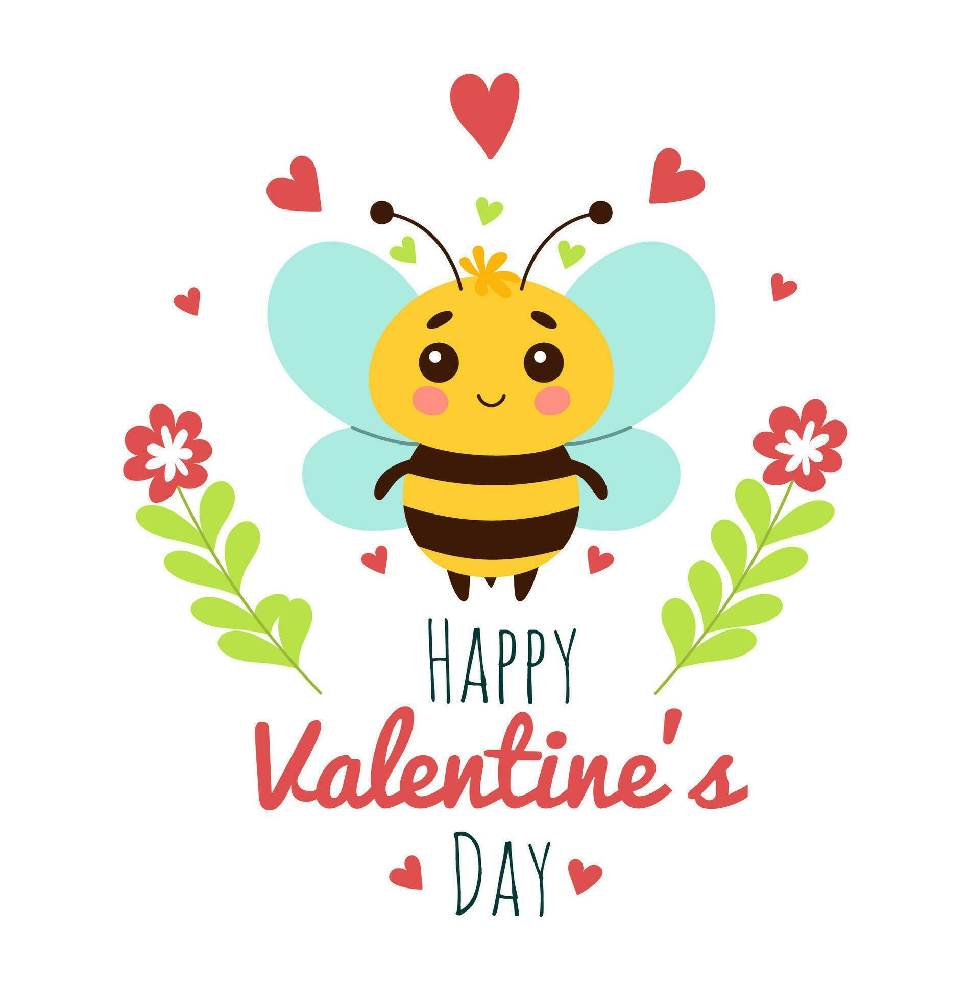 Cute insect bee with heart for Valentine day, cartoon character vector ...