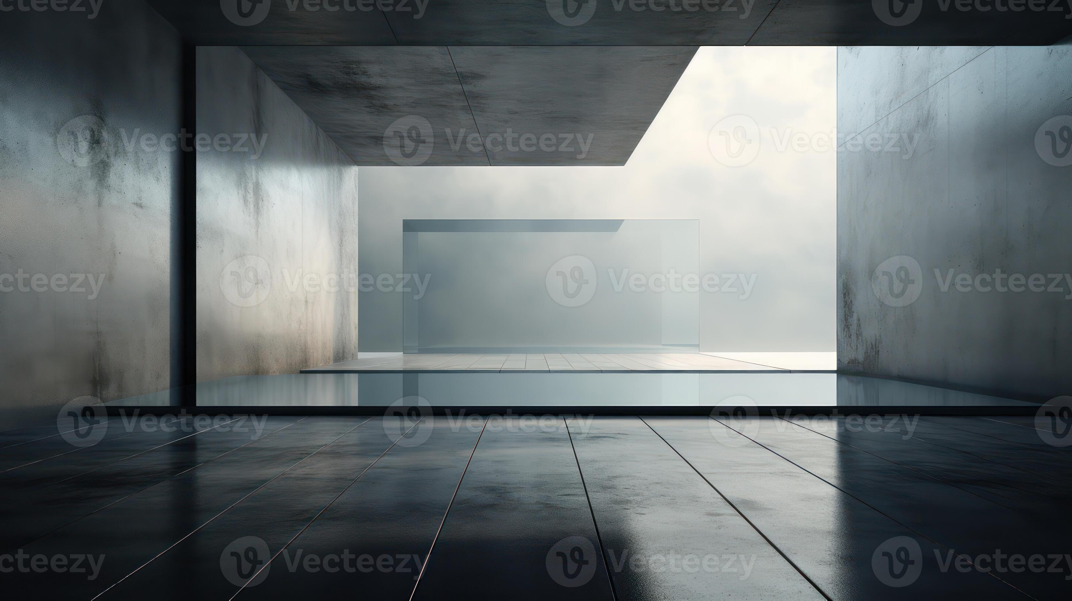 AI generated Futuristic minimalistic interior with concrete and glass ...