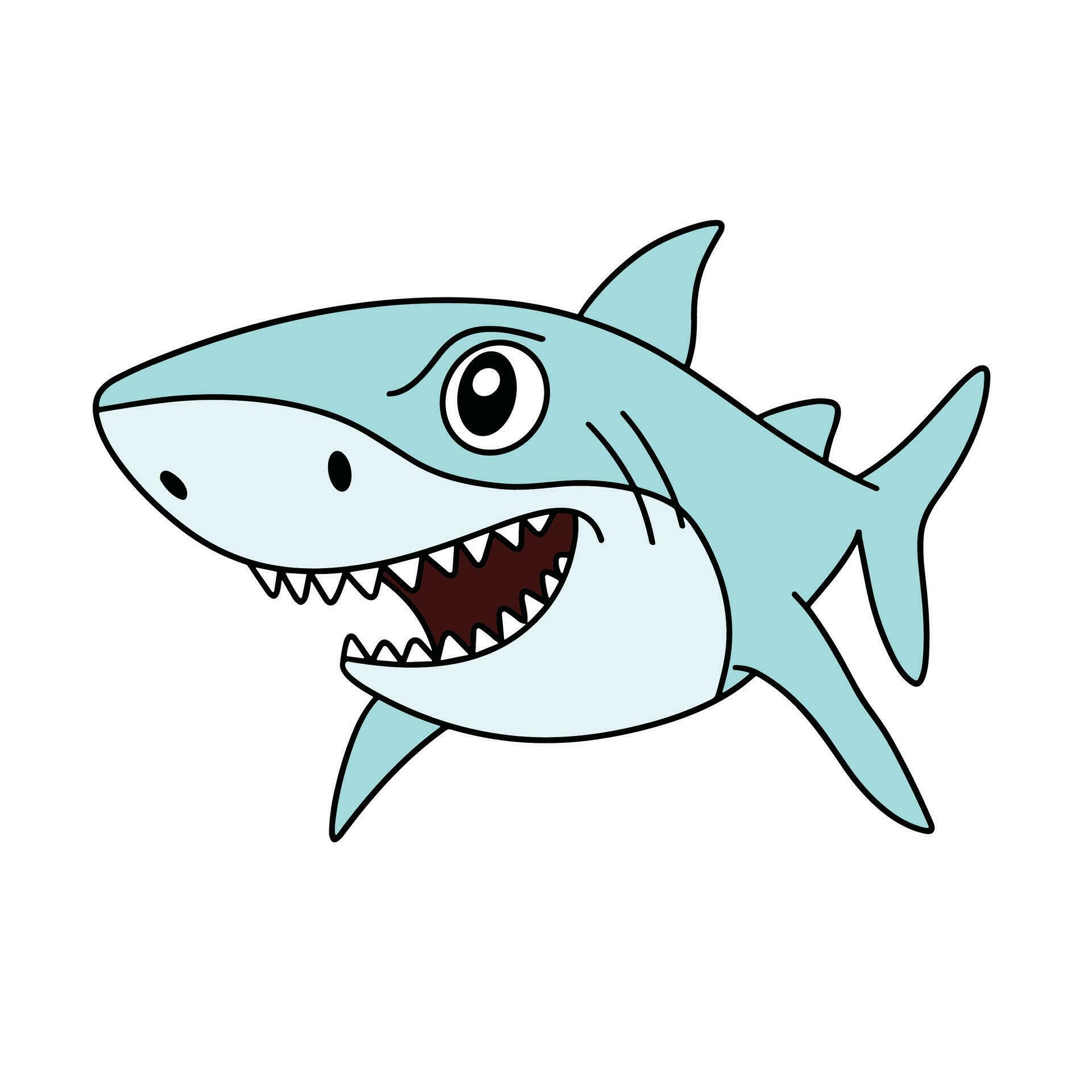 Shark colored outline. Isolated doodle shark with colored. Hand drawn ...