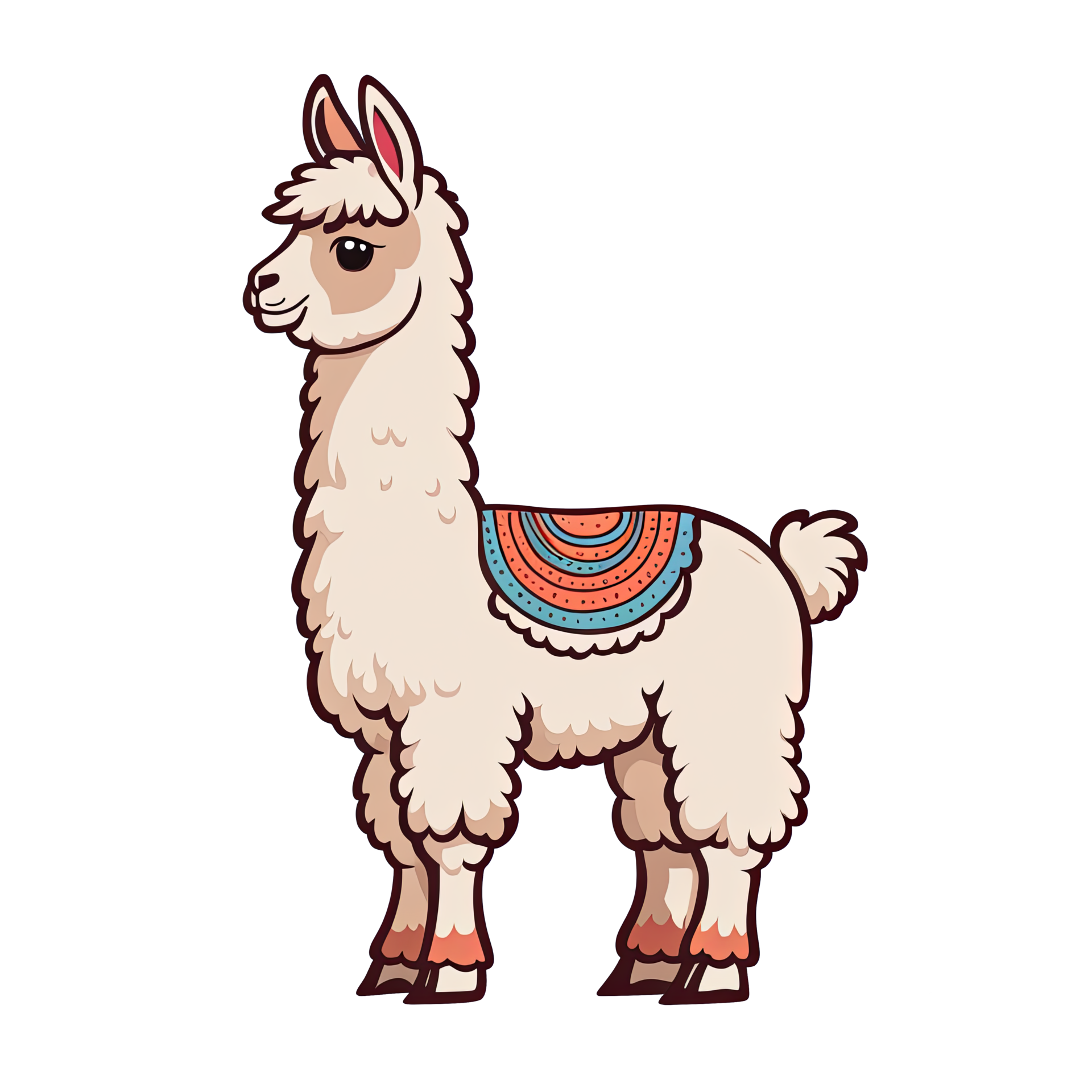 AI generated Cute alpaca cartoon illustration for kids on transparent ...