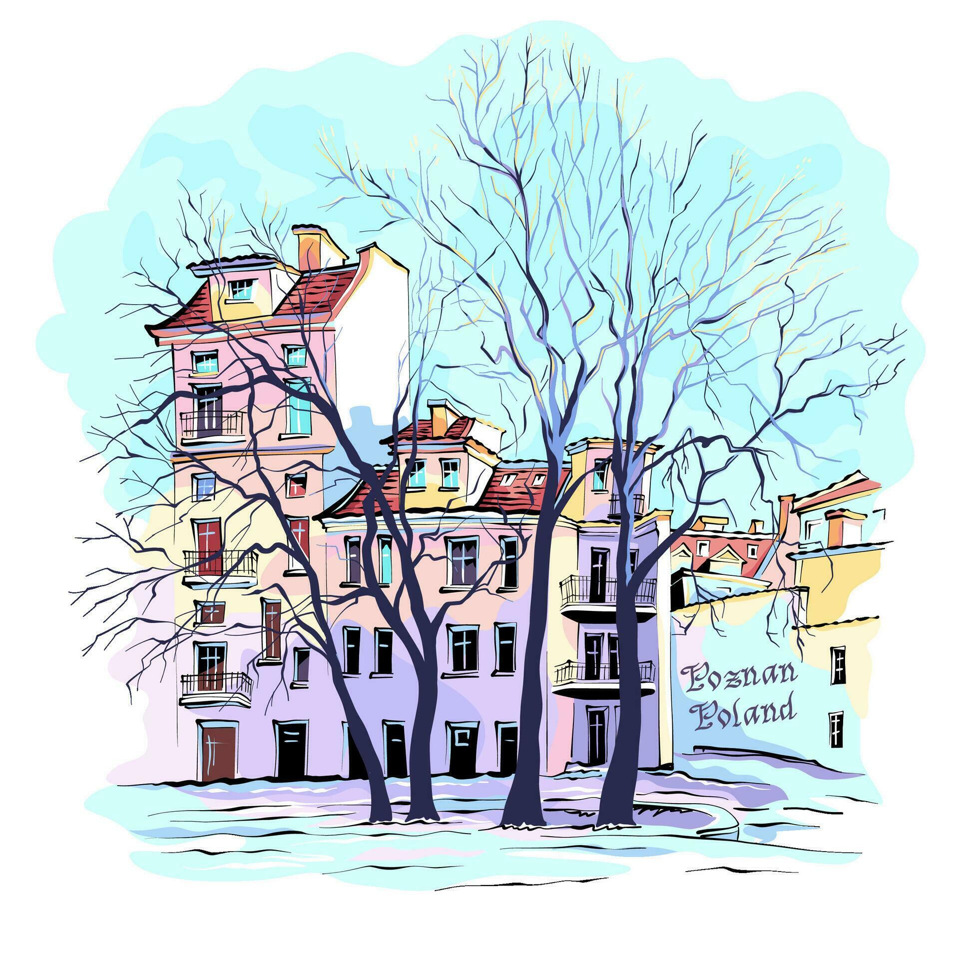 Winter houses in Poznan, Poland 36897749 Vector Art at Vecteezy Winter houses in Poznan, Poland 36897749 Vector Art at Vecteezy