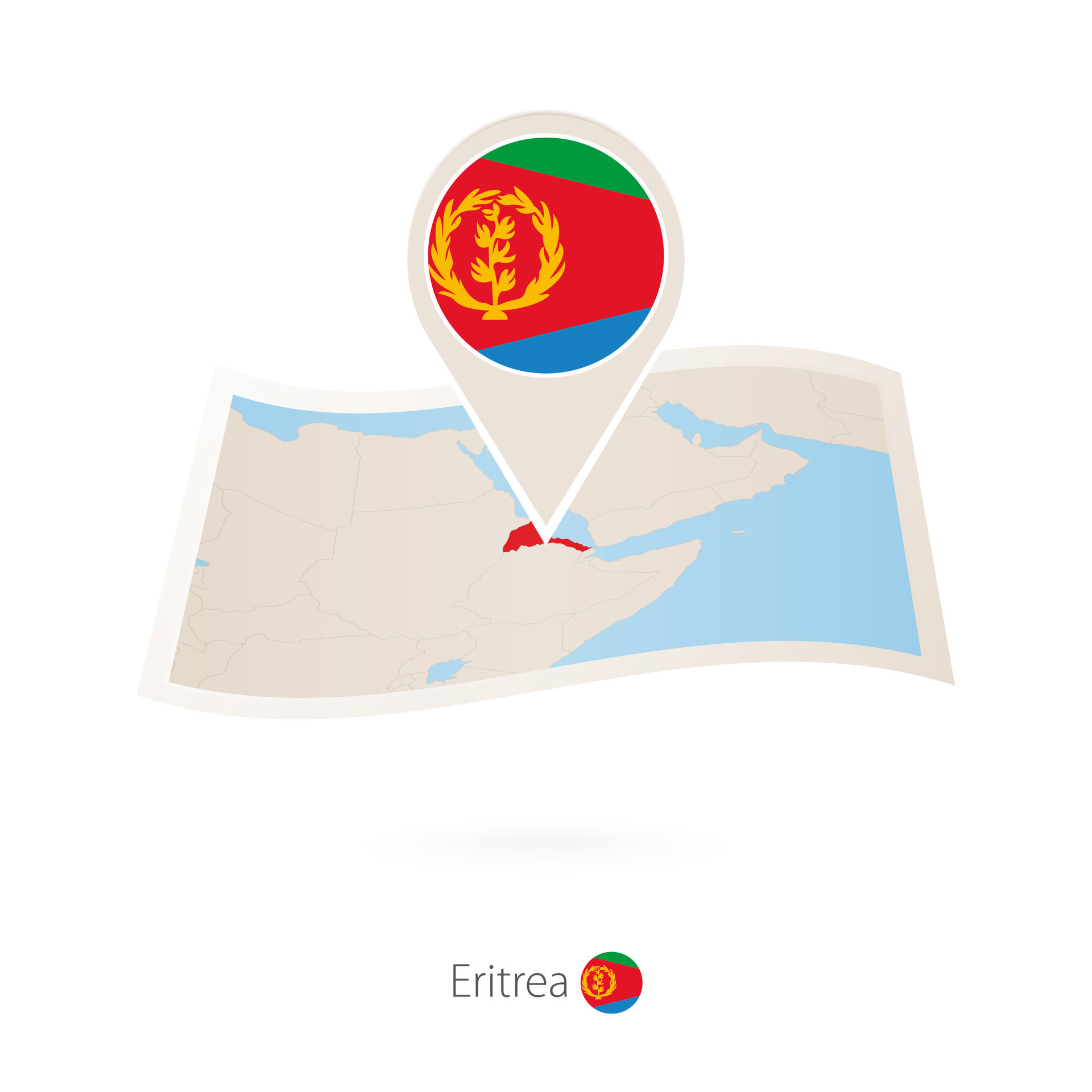 Folded paper map of Eritrea with flag pin of Eritrea. 36932415 Vector ...