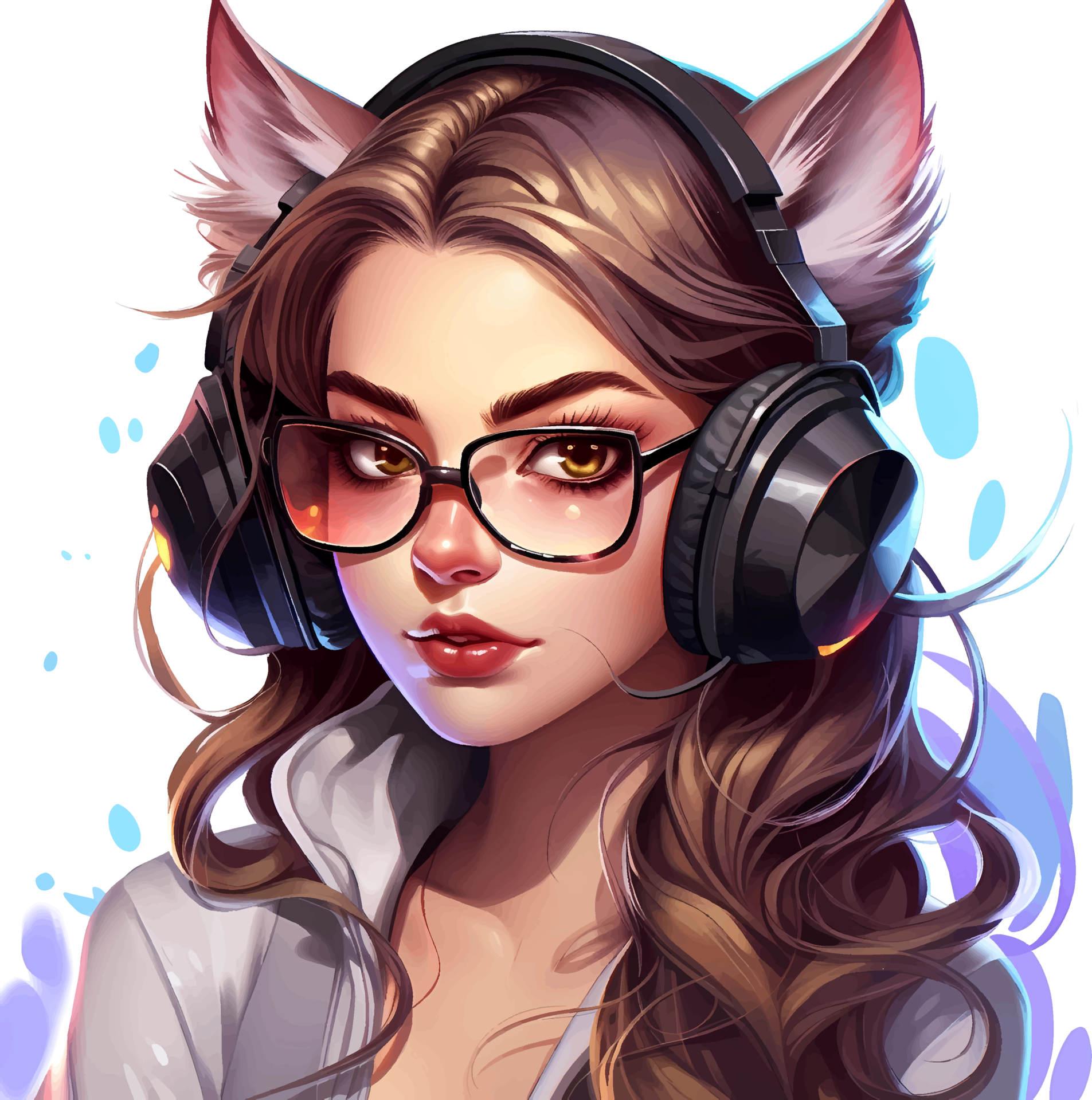 Ai Generated A Beautiful Gamer Girl In Glasses With A Cat Ear Headset Isolated Clipart On A