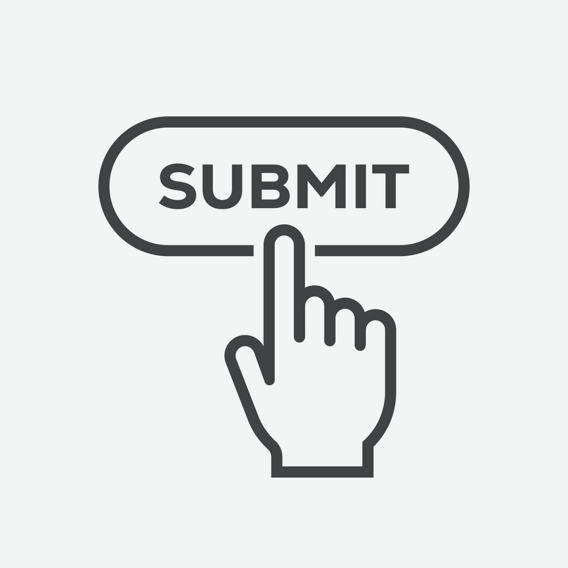 Hand pressing submit button. Hand click submit button. Vector ...