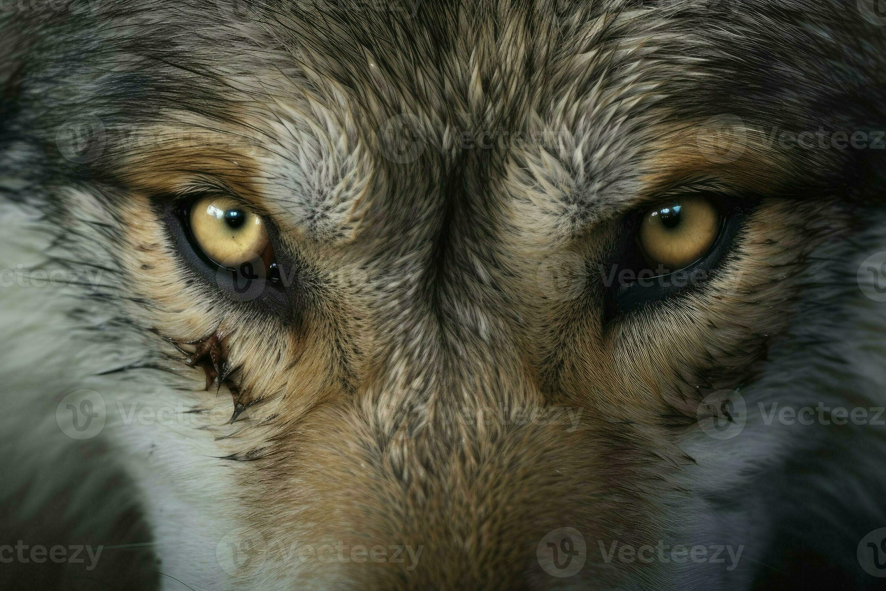 AI generated Banner with close-up portrait of a gray wolf with brown ...