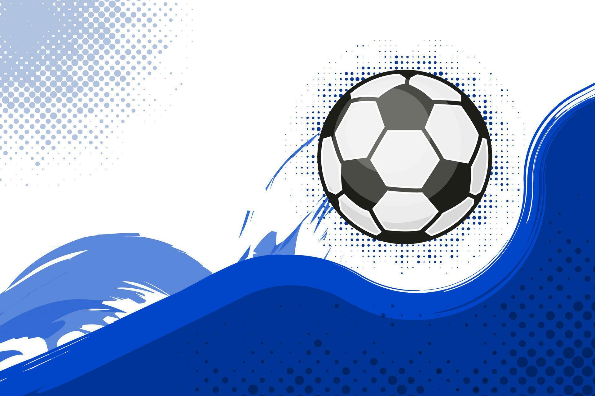 A Flying Football Ball Abowe Blue Flat Wave Abstract Background