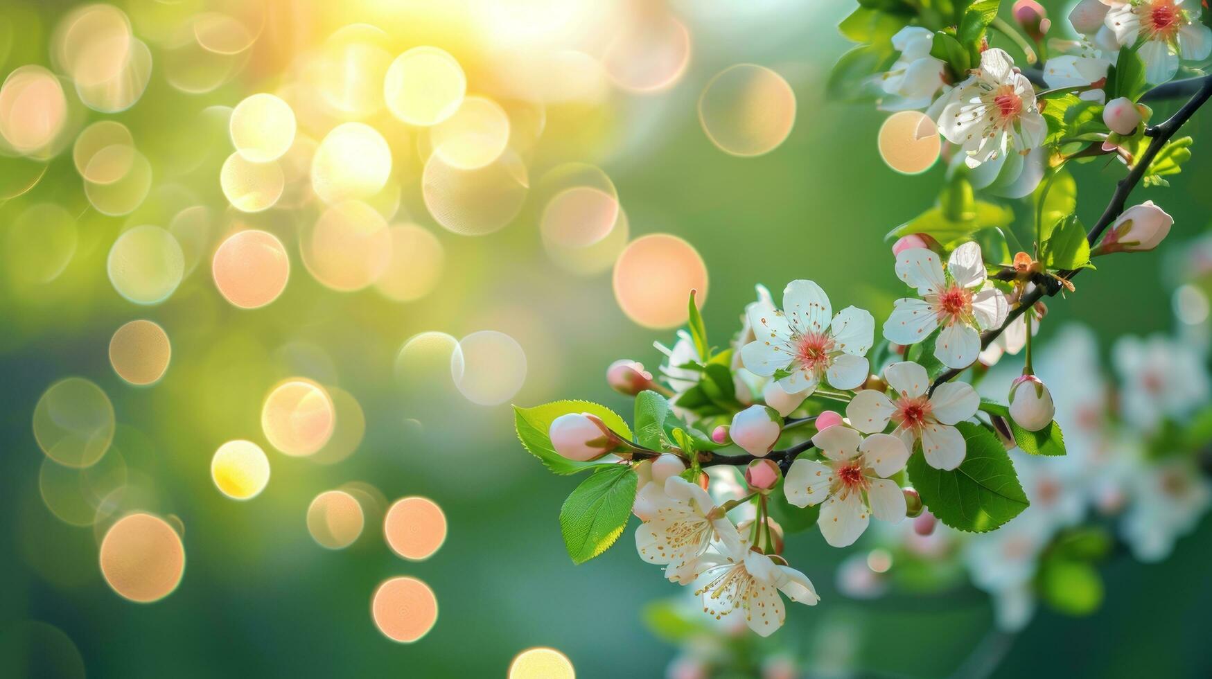 AI generated spring advertisment natural nackground with flowers, bokeh ...