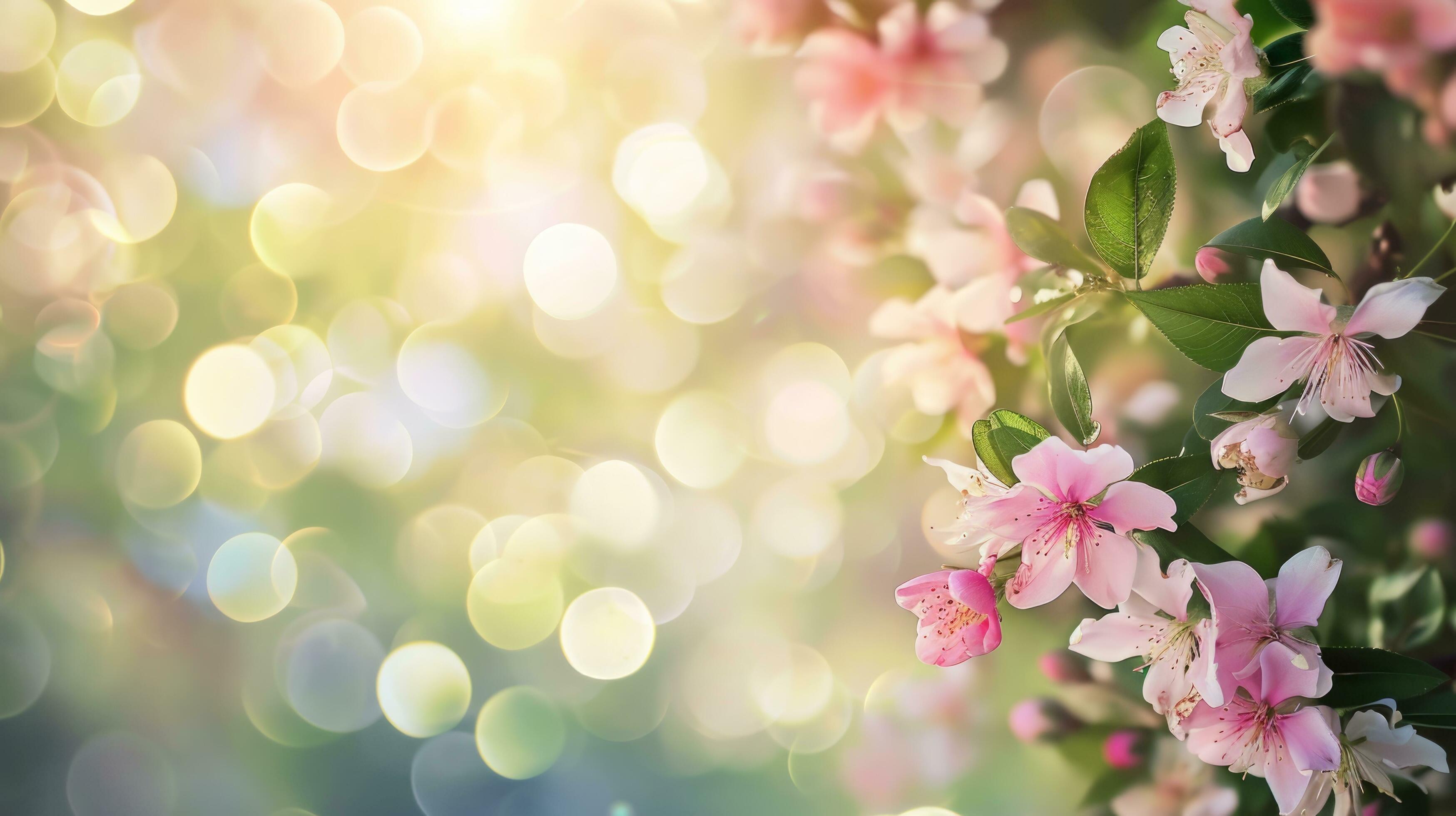 AI generated spring advertisment natural nackground with flowers, bokeh ...
