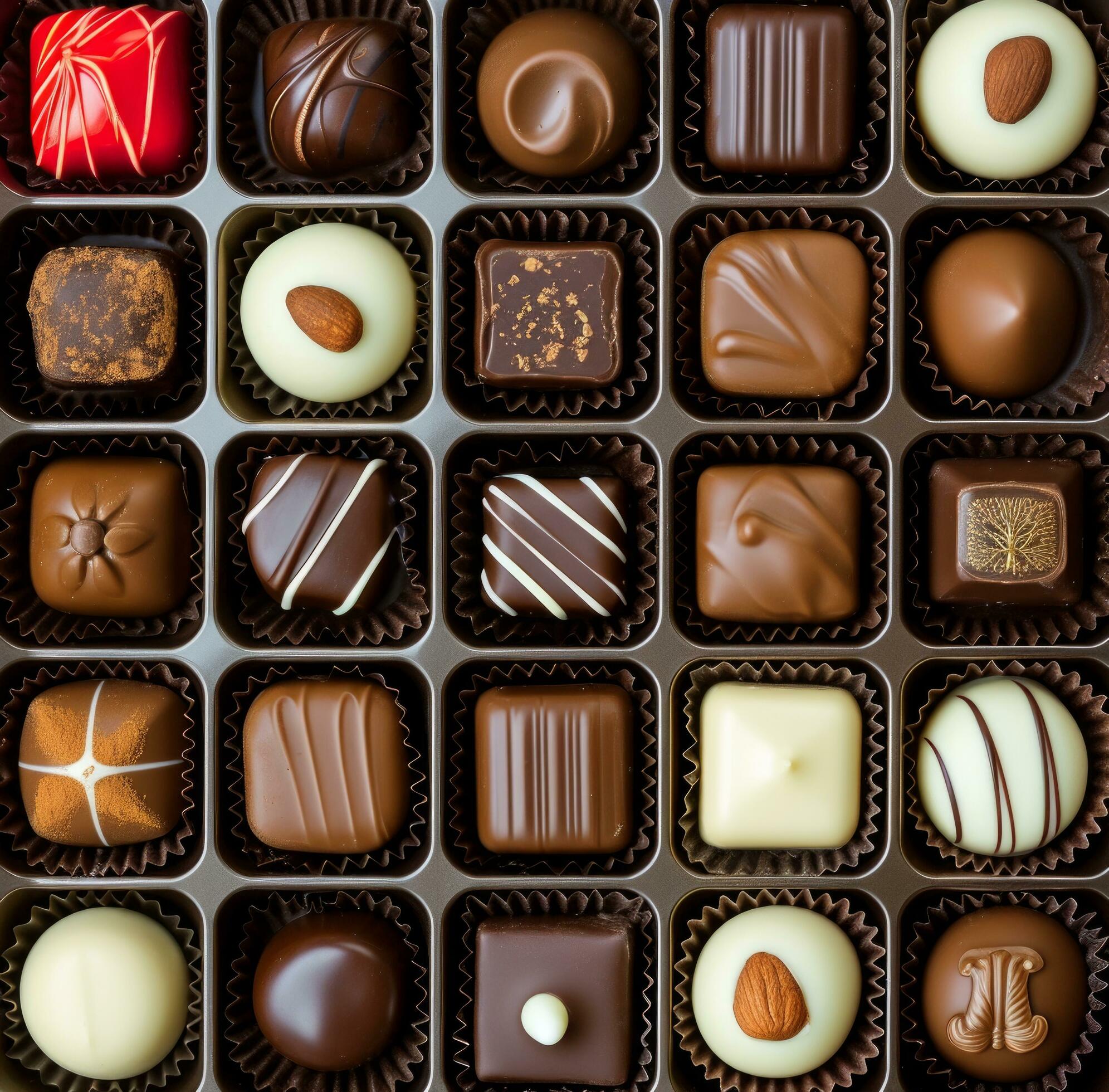 AI generated a box with chocolates arranged in a single row, mind ...