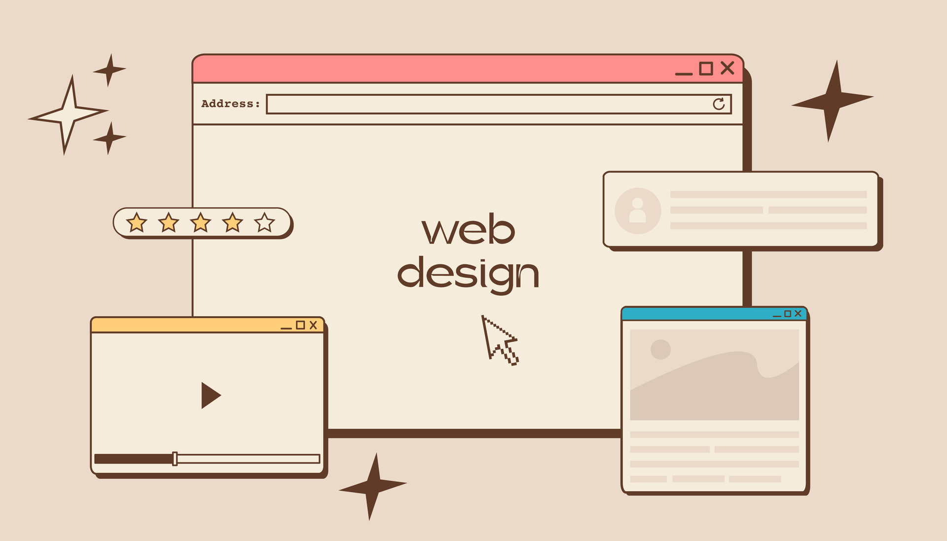 Web UI UX design. Web design concept banner in retro style. Studio ...