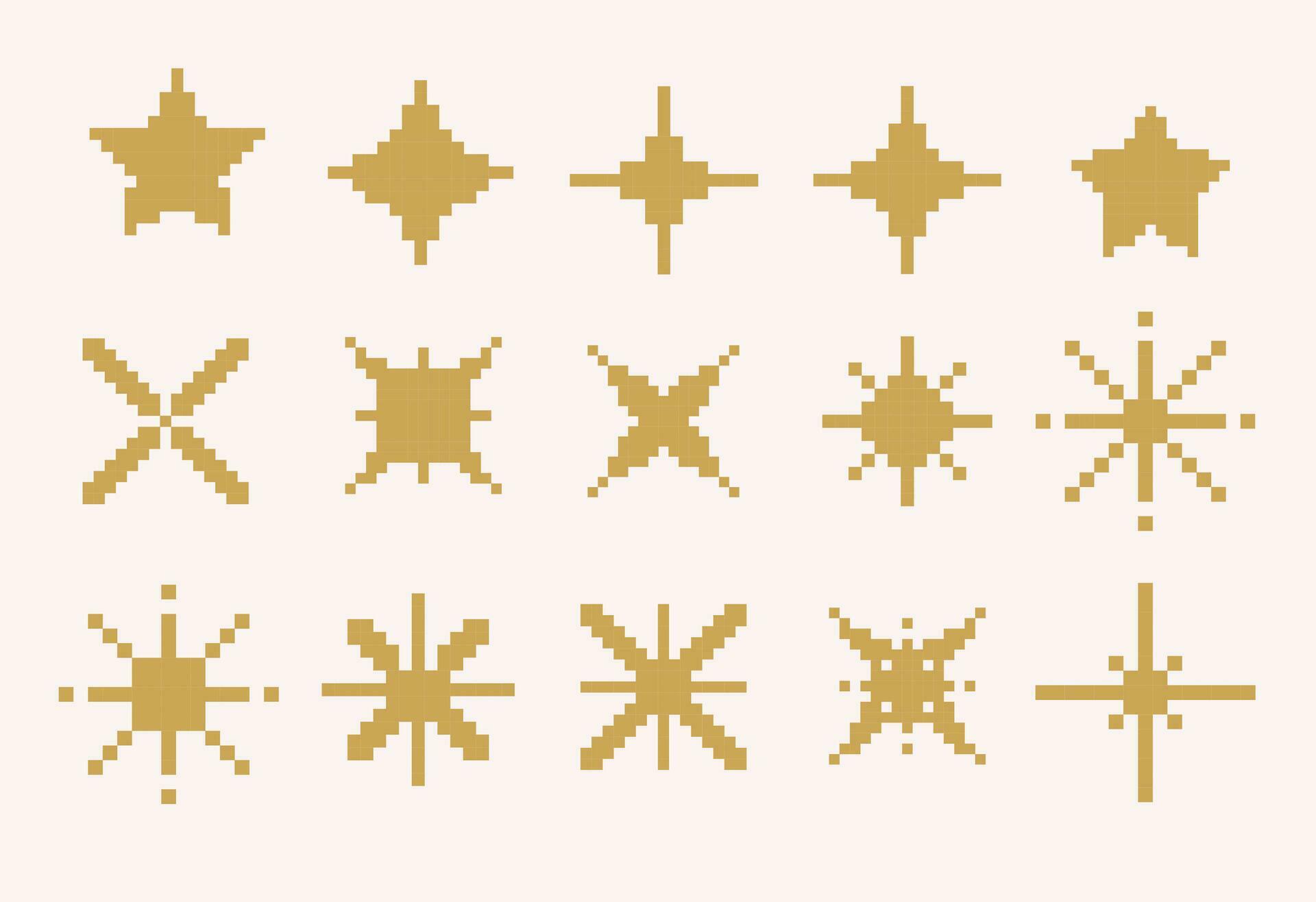 Yellow sparkles symbols vector. Set of pixelated stars sparkle icon. Bright firework, decoration ...