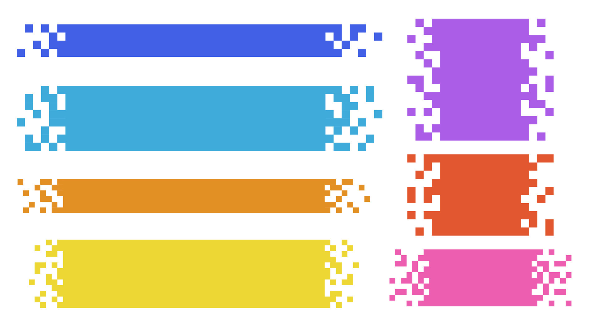 Set of blank pixelated geometric shape. Colorful broken pixel rectangle. Background for text ...