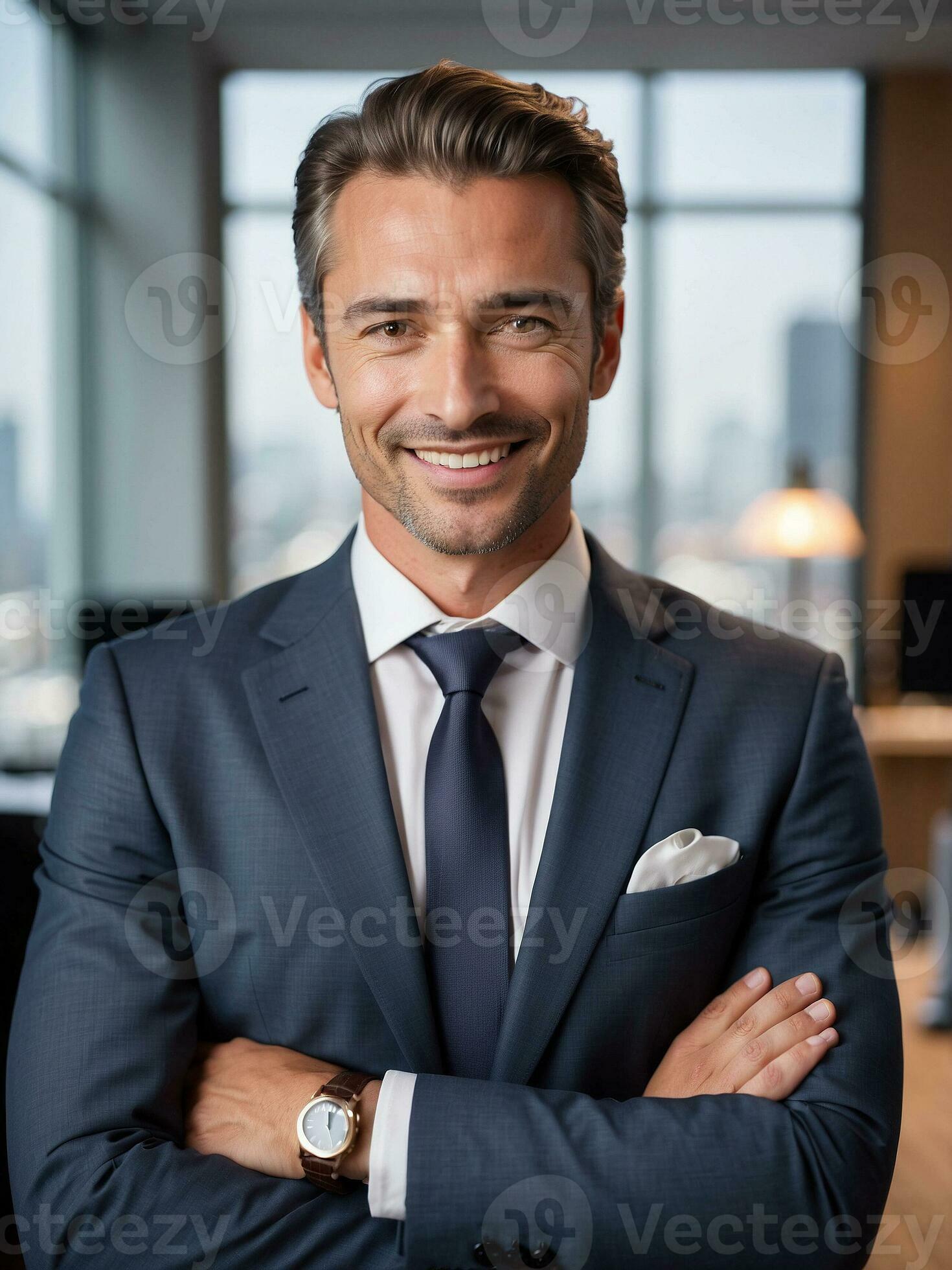 AI generated Portrait of a handsome smiling businessman boss in a suit ...