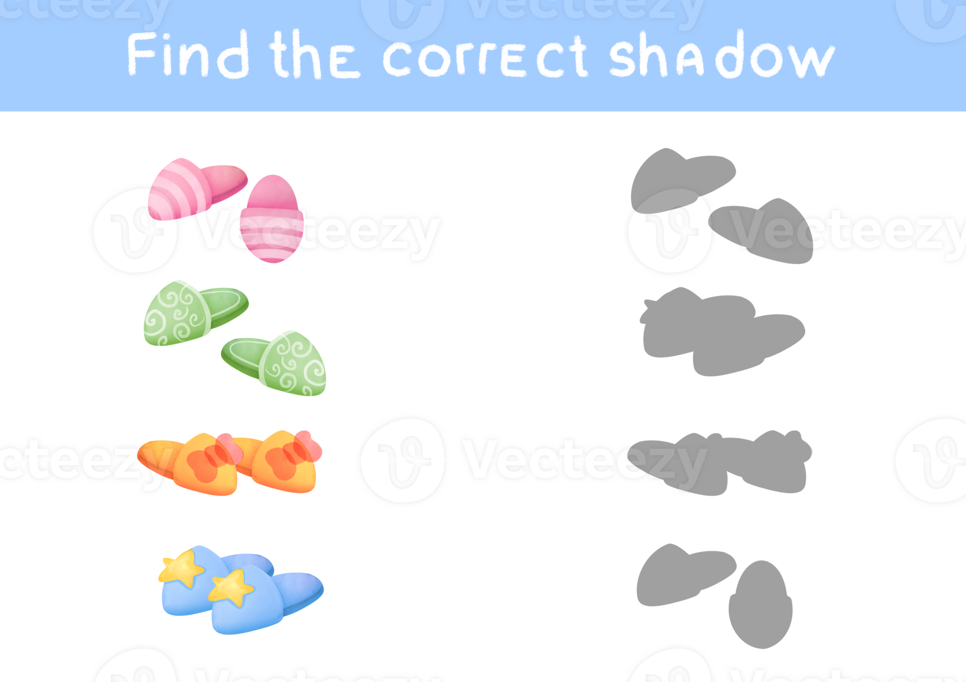Find correct shadow of slippers. Educational game to Find 2 same ...