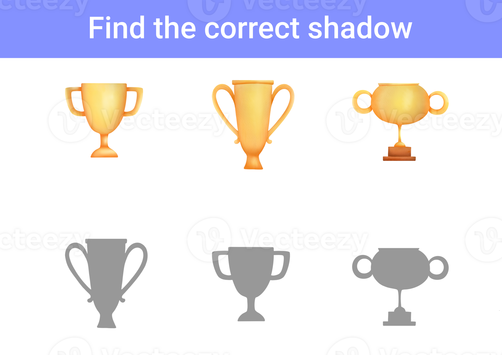 Find correct shadow of trophy cups. Educational game Choose correct ...