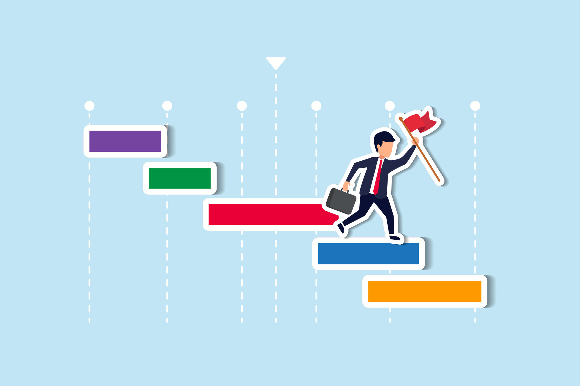 Project Management Waterfall Gantt Chart To Track Complete Tasks And Workflow To Deliver Or