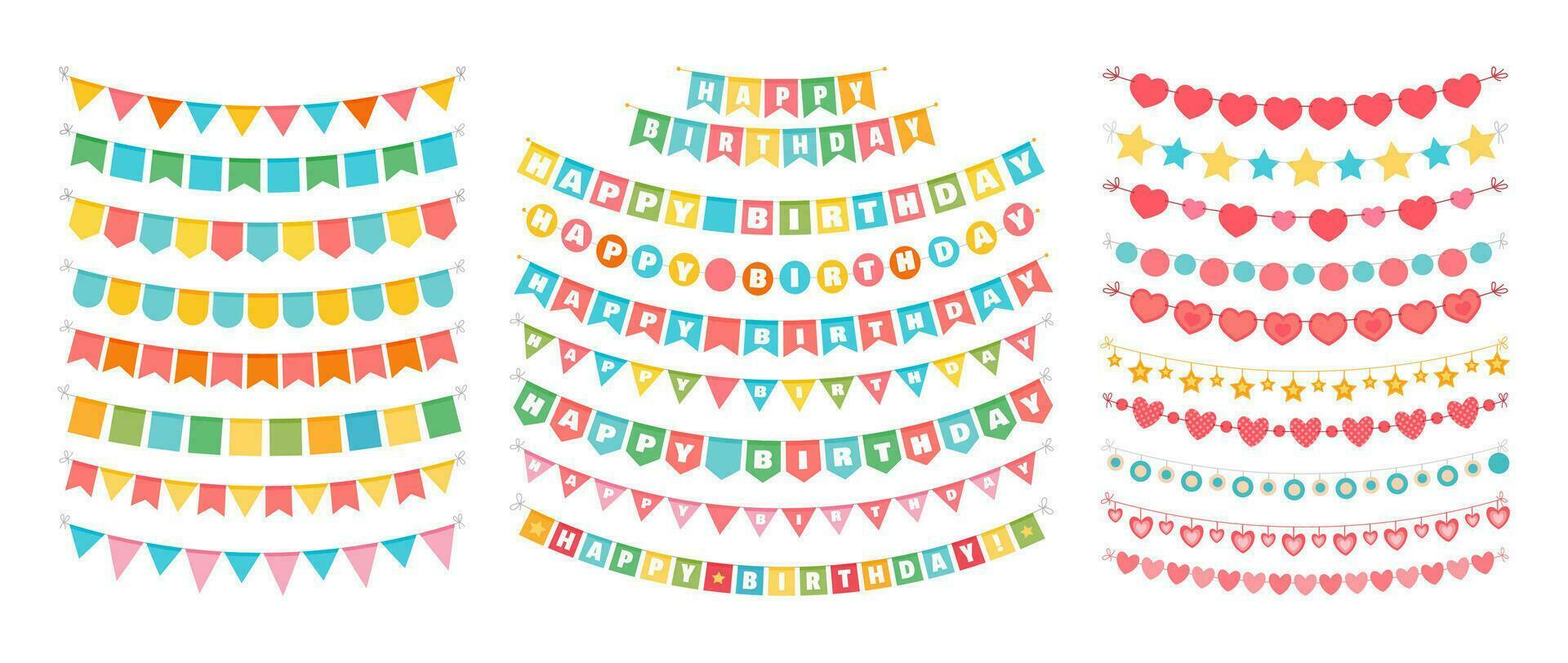 Bunting pennant and flag. Multicolored fabric bright triangles hang on ...