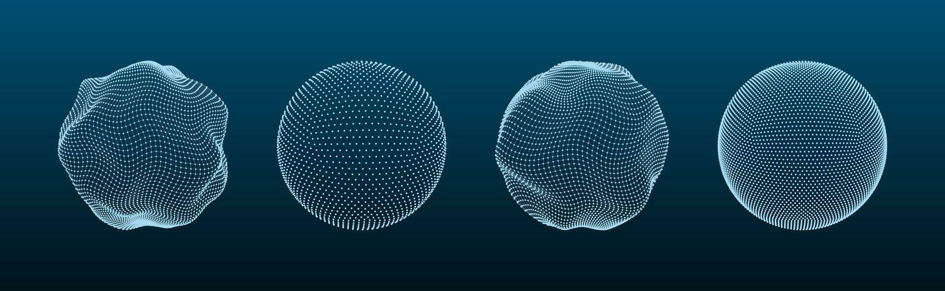 3D sphere mesh. Globe shapes with dots and line grid, orb wire ...