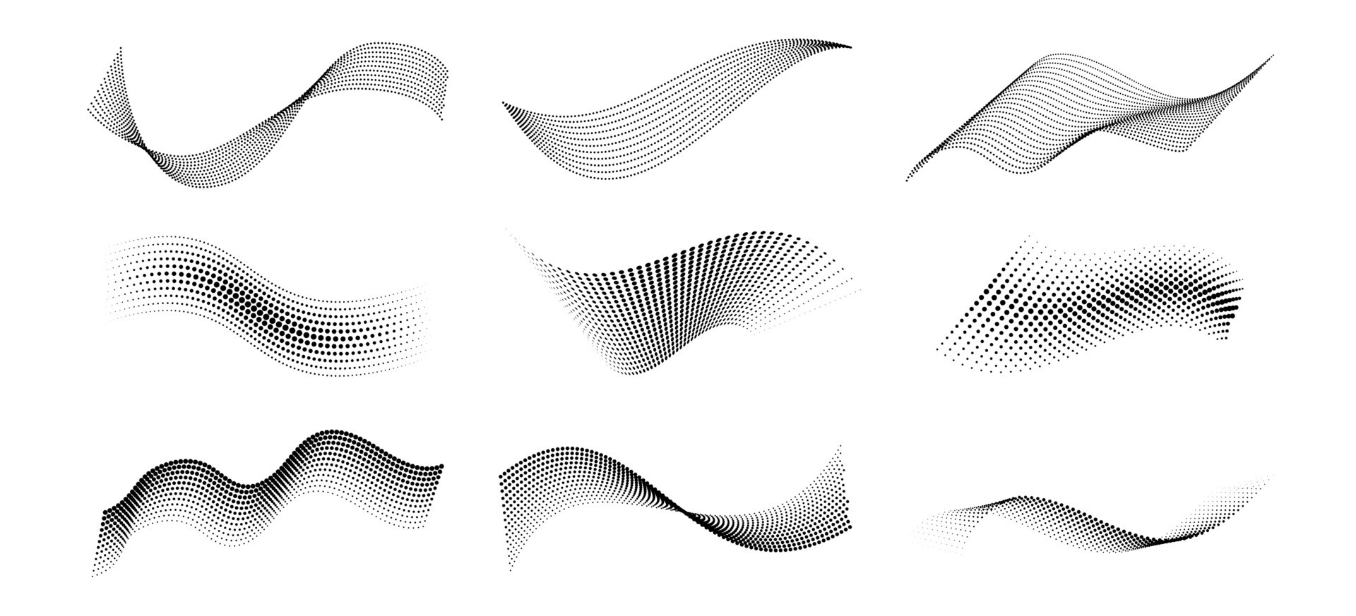 Halftone Dotted Waves Curved Abstract Wavy Shapes Wave With Dot