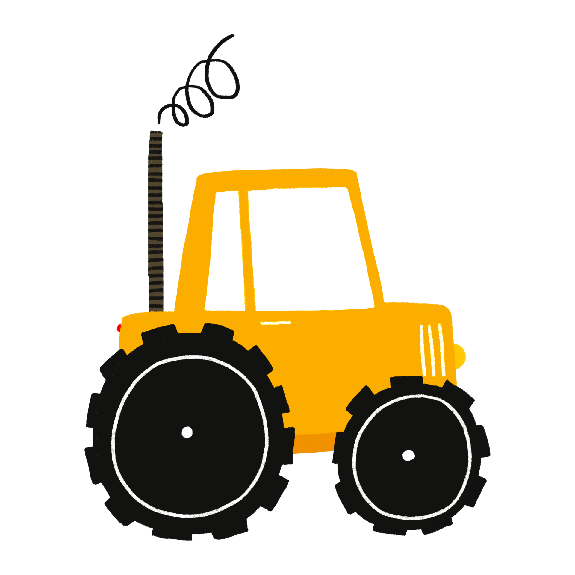 Hand drawn tractor on isolated background, flat isolated illustration of orange tractor ...