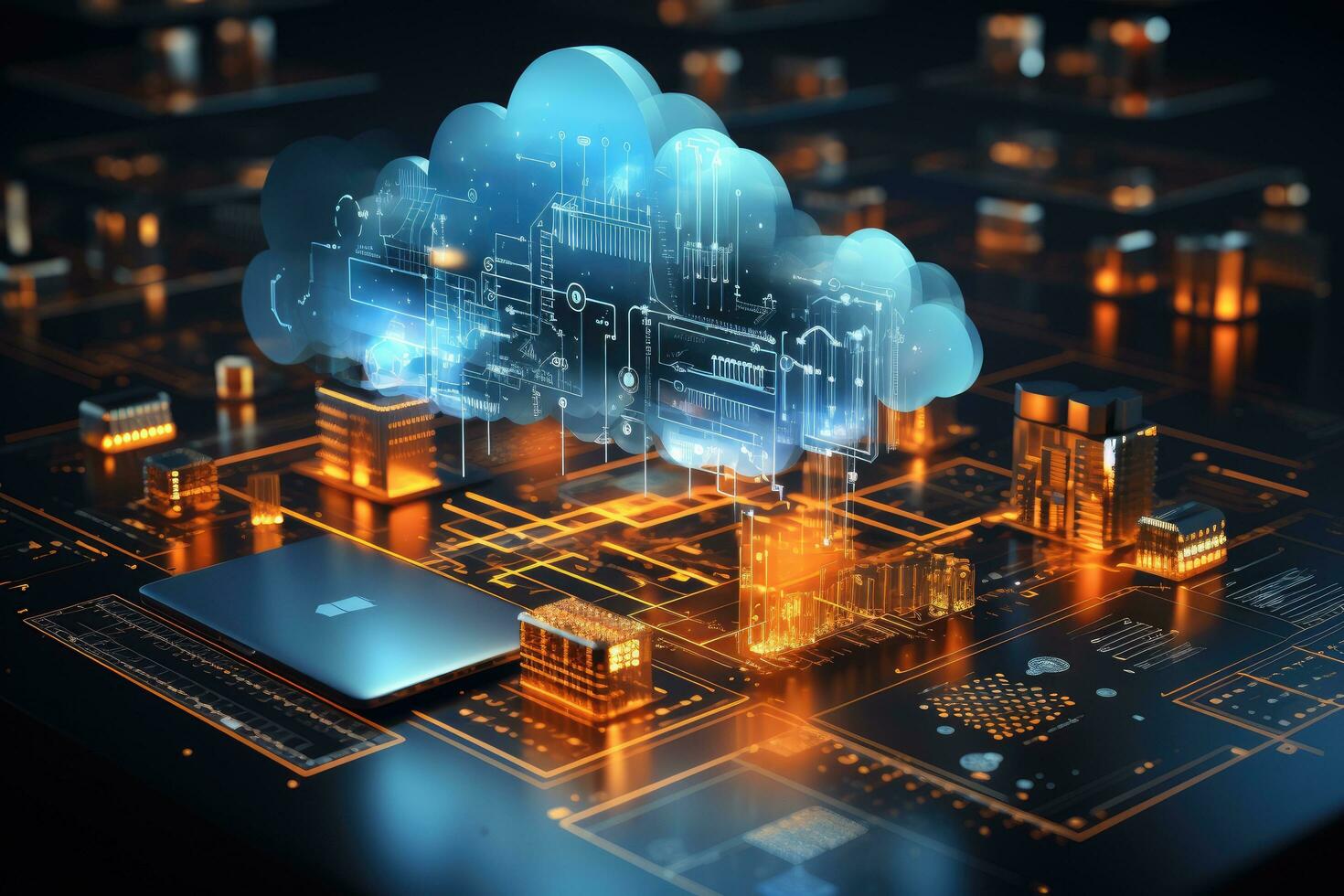 AI generated Digital informational technology web futuristic hologram with cloud computing ...