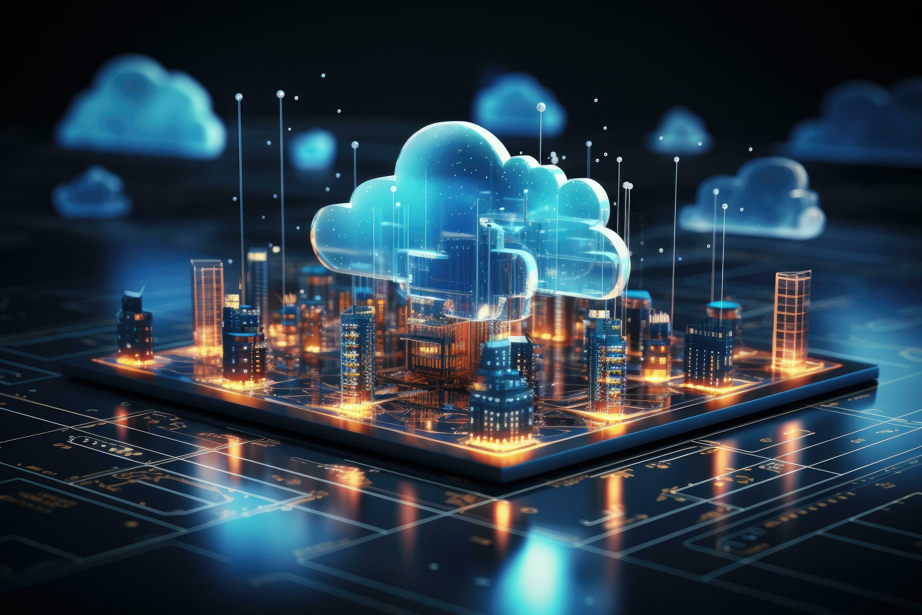 AI generated Digital informational technology web futuristic hologram with cloud computing ...