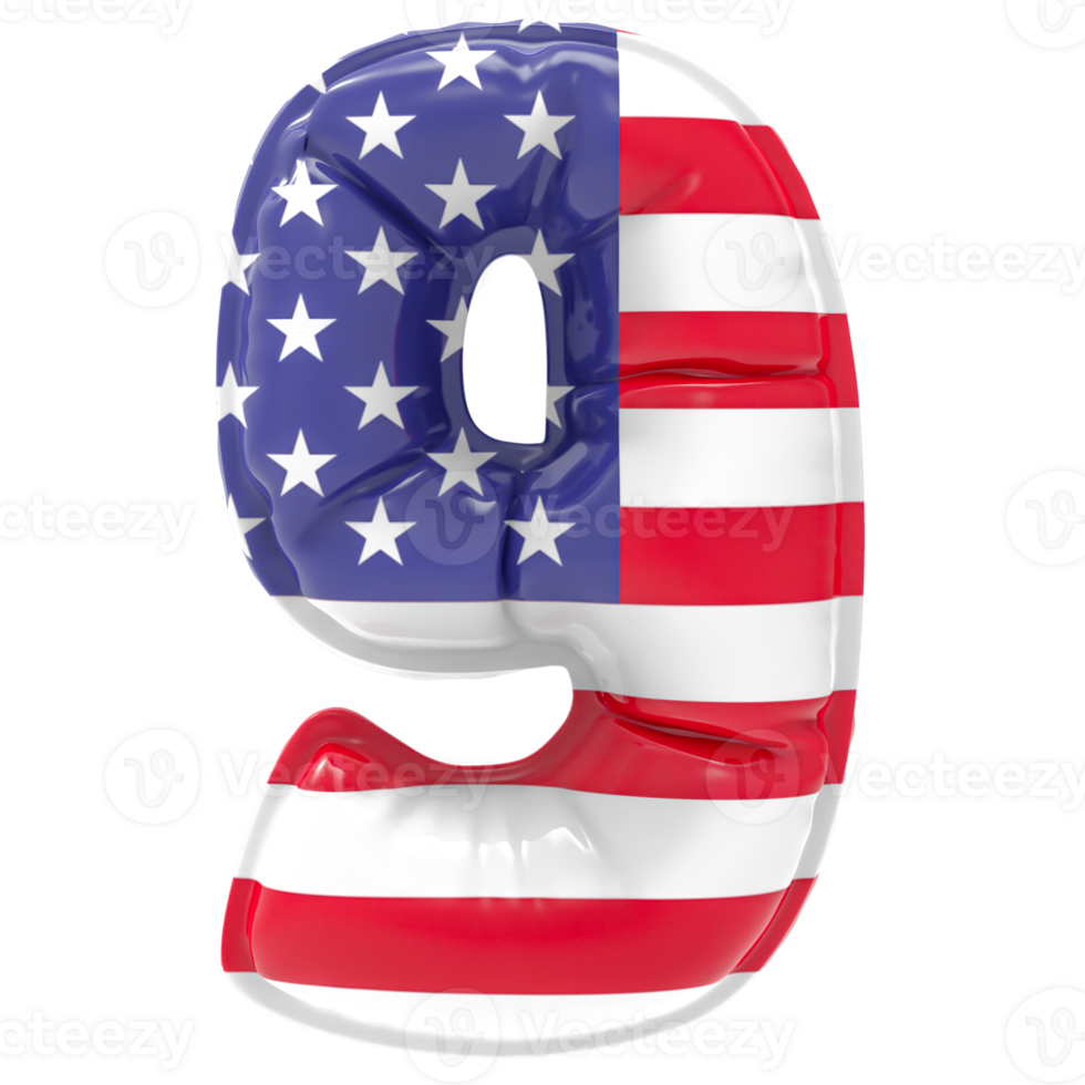 Balloon 9 Number Usa Flag Gold 3d Render 37062166 Png