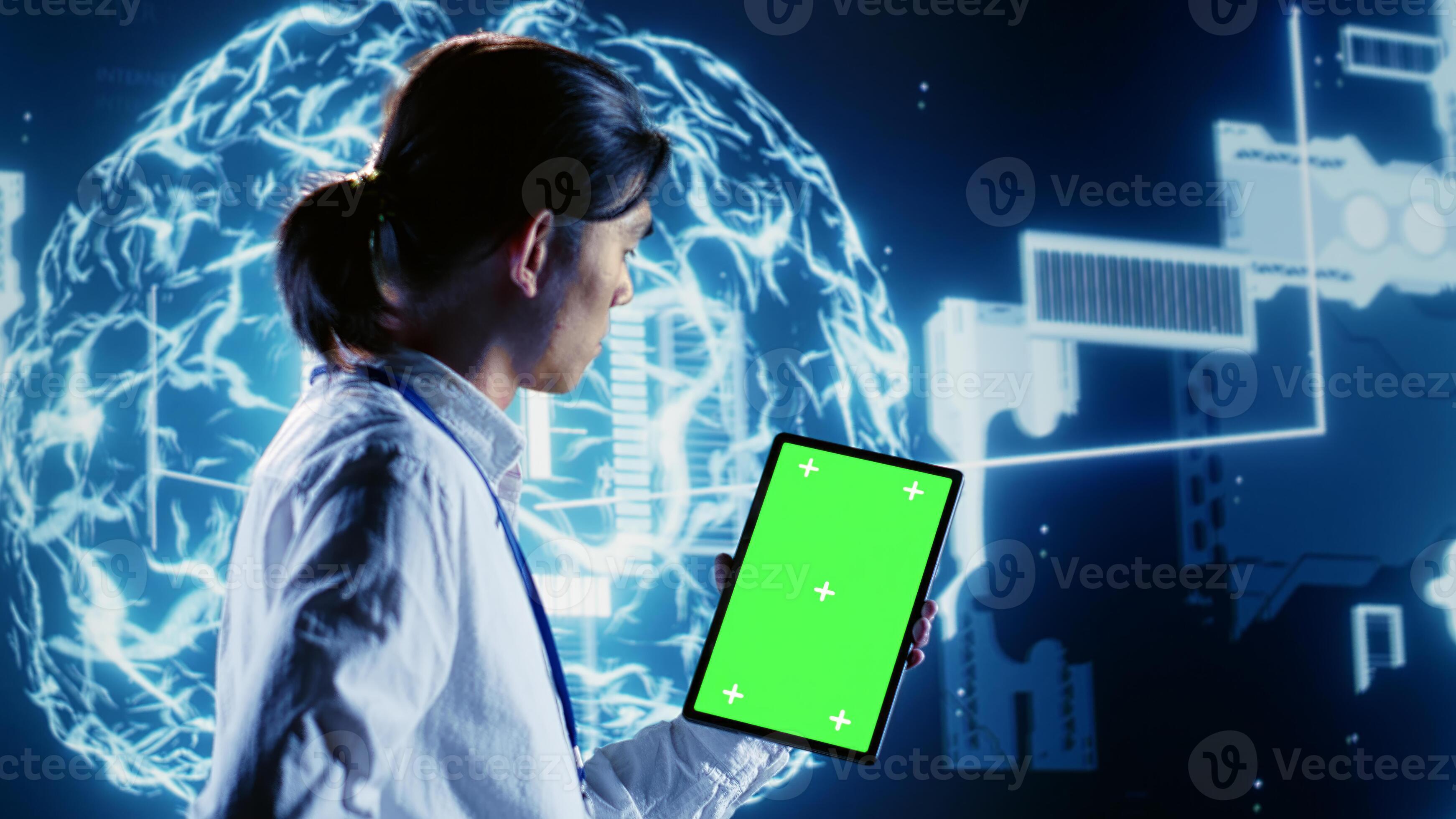 Licensed Admin Using Mockup Tablet To Write Artificial Intelligence Script Code In Startup