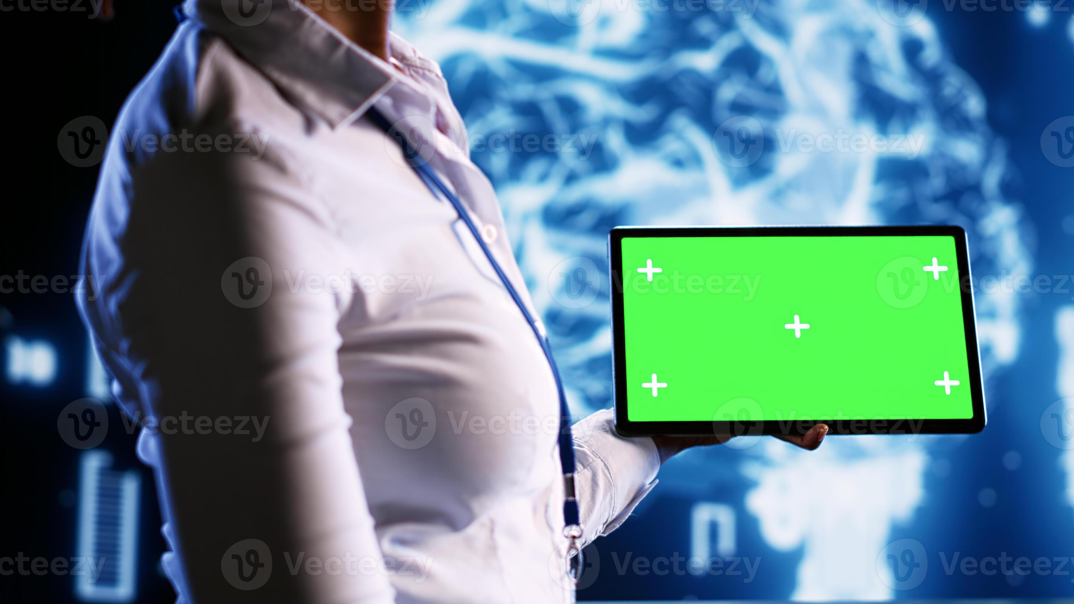 Admin In Data Center With Chroma Key Tablet Using Artificial Intelligence Computing Simulating
